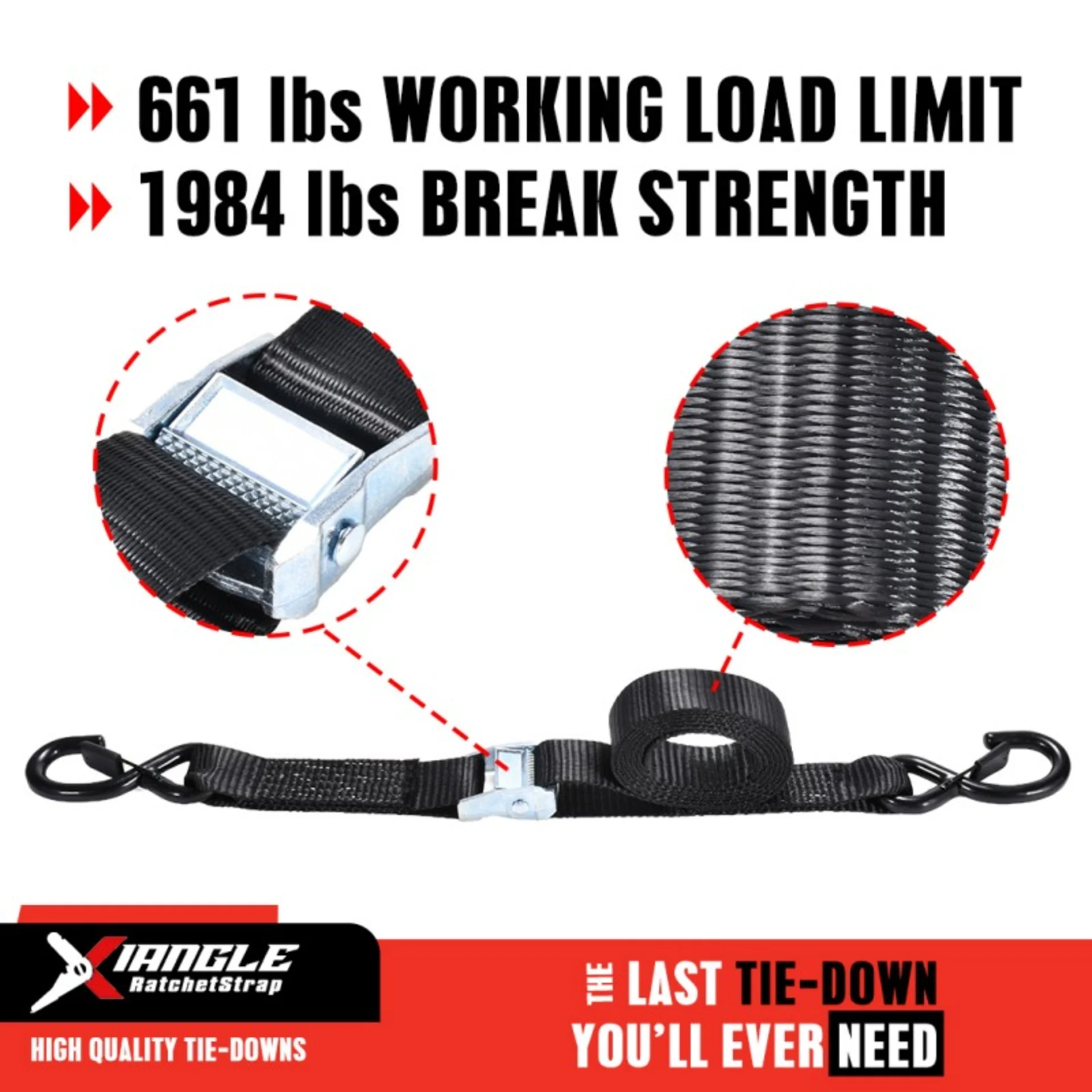 38mm Black Lashing Straps with Locking Hooks | China Made