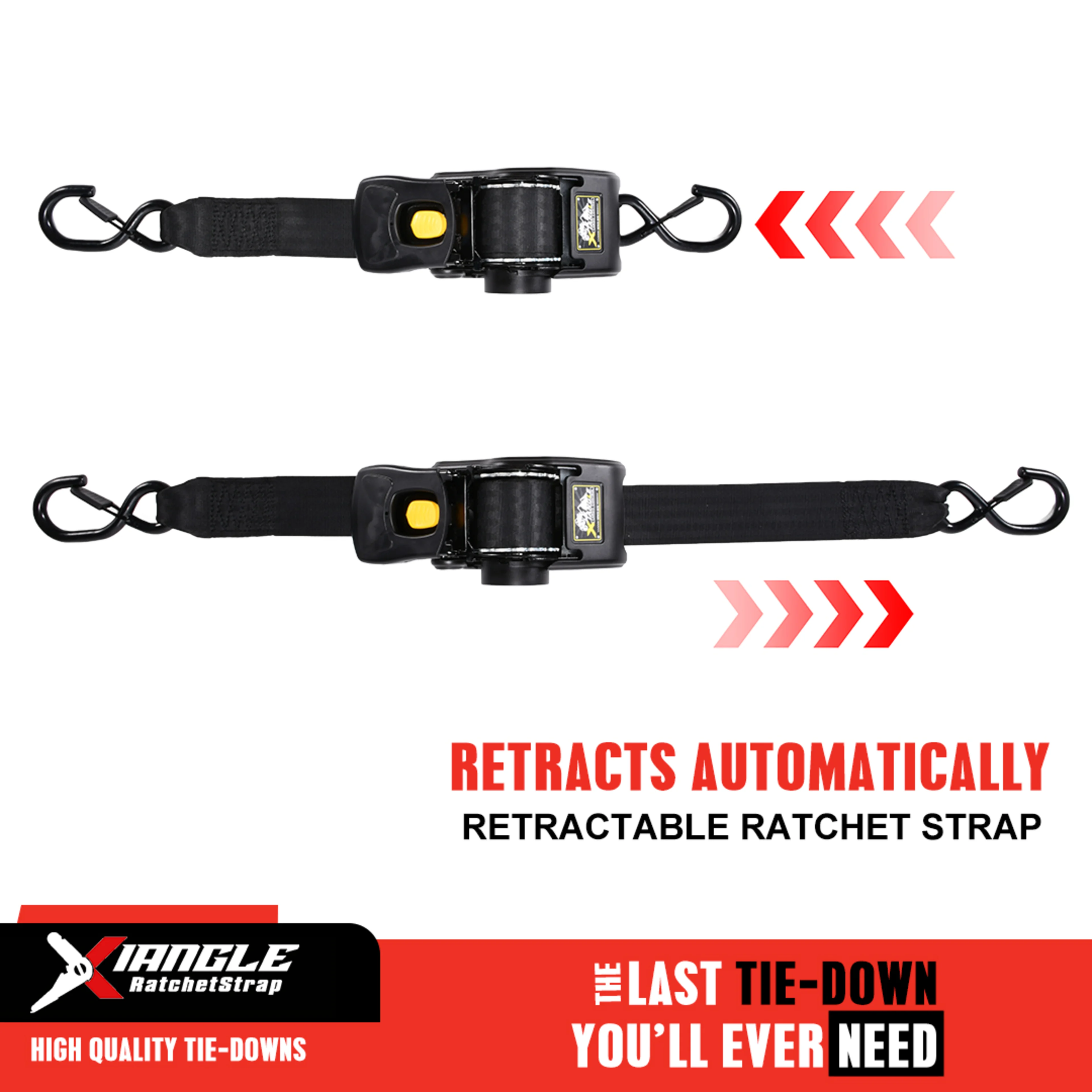50mm Self-Winding Retractable Ratchet Strap, Spring-Loaded S-Hooks ...