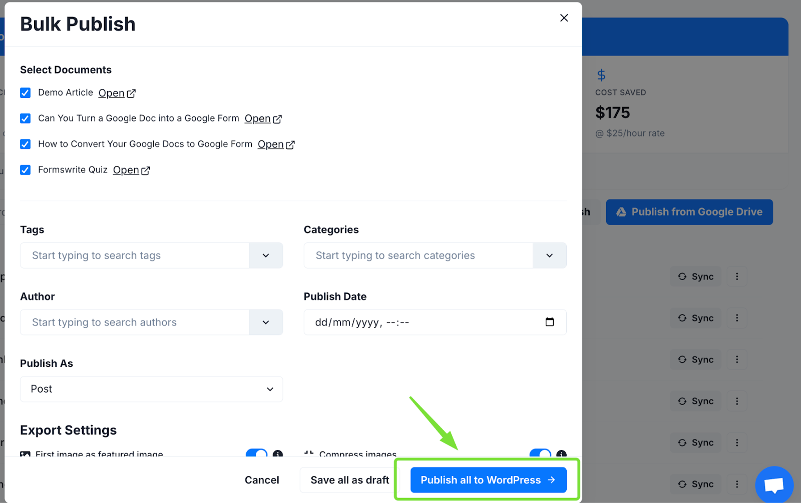 How to Bulk Publish with Docswrite from Google Docs to WordPress