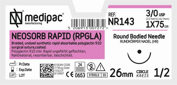 SUTUR NEOSORB RAPID NR143 26DS 3-0 75CM 24 STK MEDIPAC Jacobsen Dental