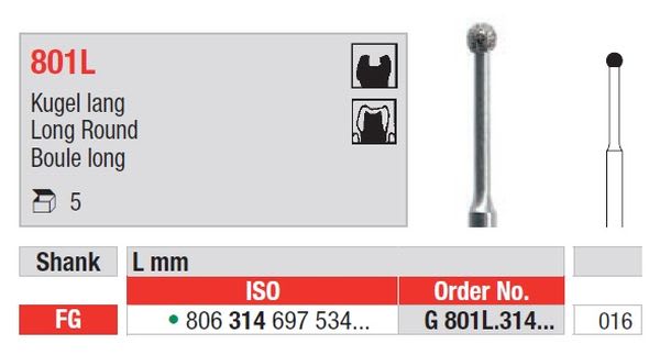 DIAMANT FG 801L-016 5 STK EDENTA Jacobsen Dental