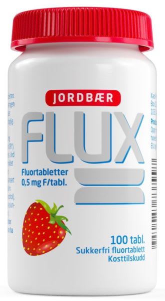 FLUX FLUORTABLETTER 0,5 MG F JORDBÆR 100 STK Jacobsen Dental