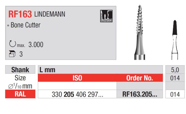 HARDMETALLBOR LINDEMANN VS LANG 163 - 014 3 STK EDENTA Jacobsen Dental