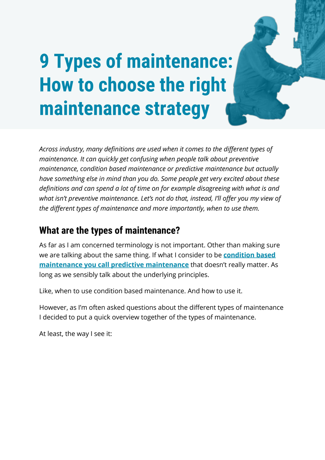9 Types of maintenance: How to choose the right maintenance strategy ...