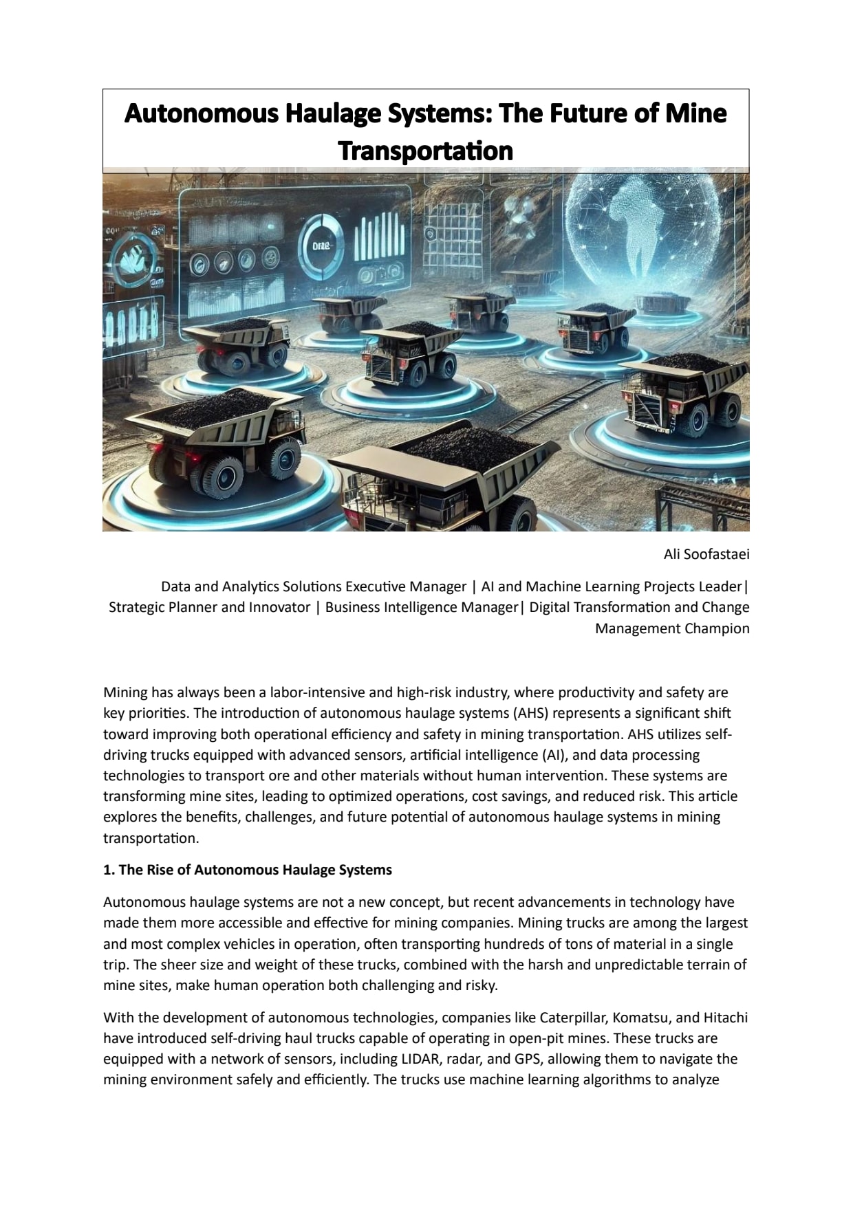 Autonomous Haulage Systems: The Future of Mine Transportation (3 pages ...