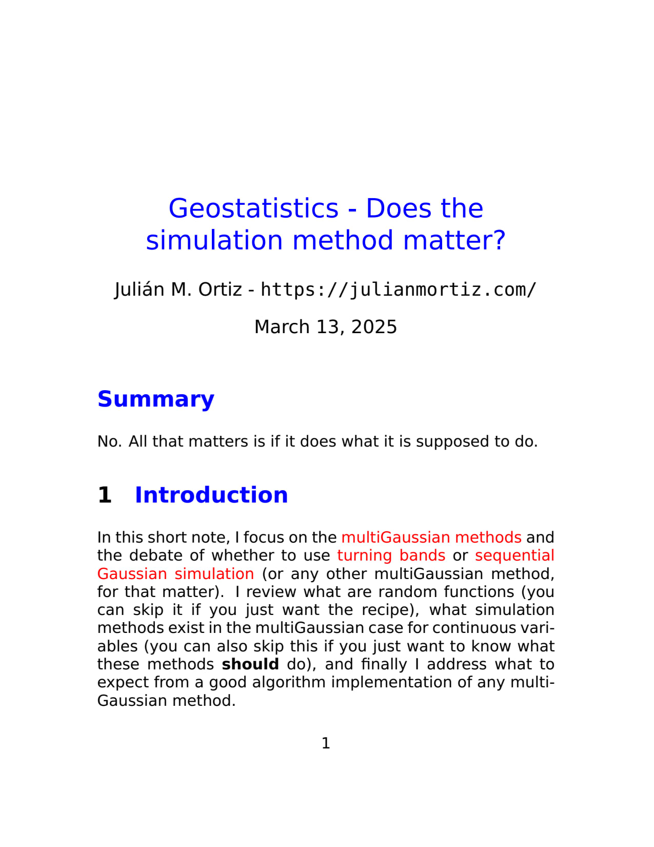 Geostatistics Lectures - Does the simulation method matter? (16 pages) - ZVENIA