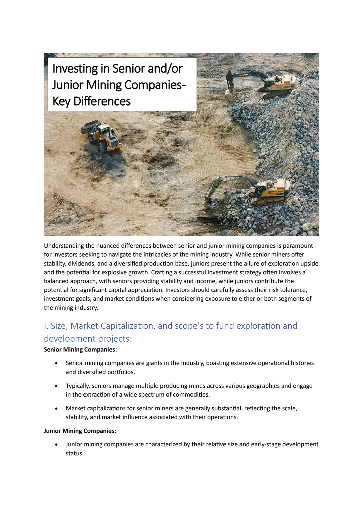 Investing in Senior and/or Junior Mining Companies - Key Differences (3 ...