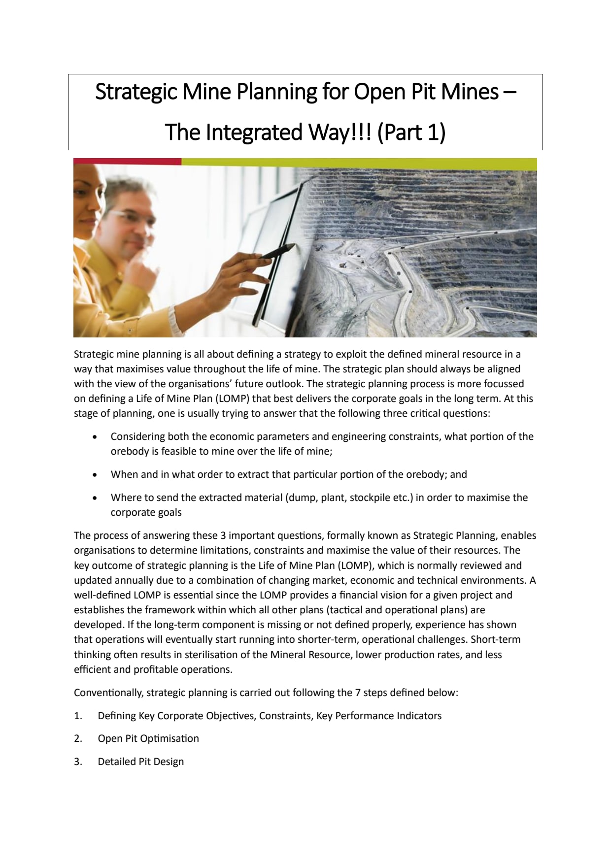 Strategic Mine Planning for Open Pit Mines – The Integrated Way!!! Part ...