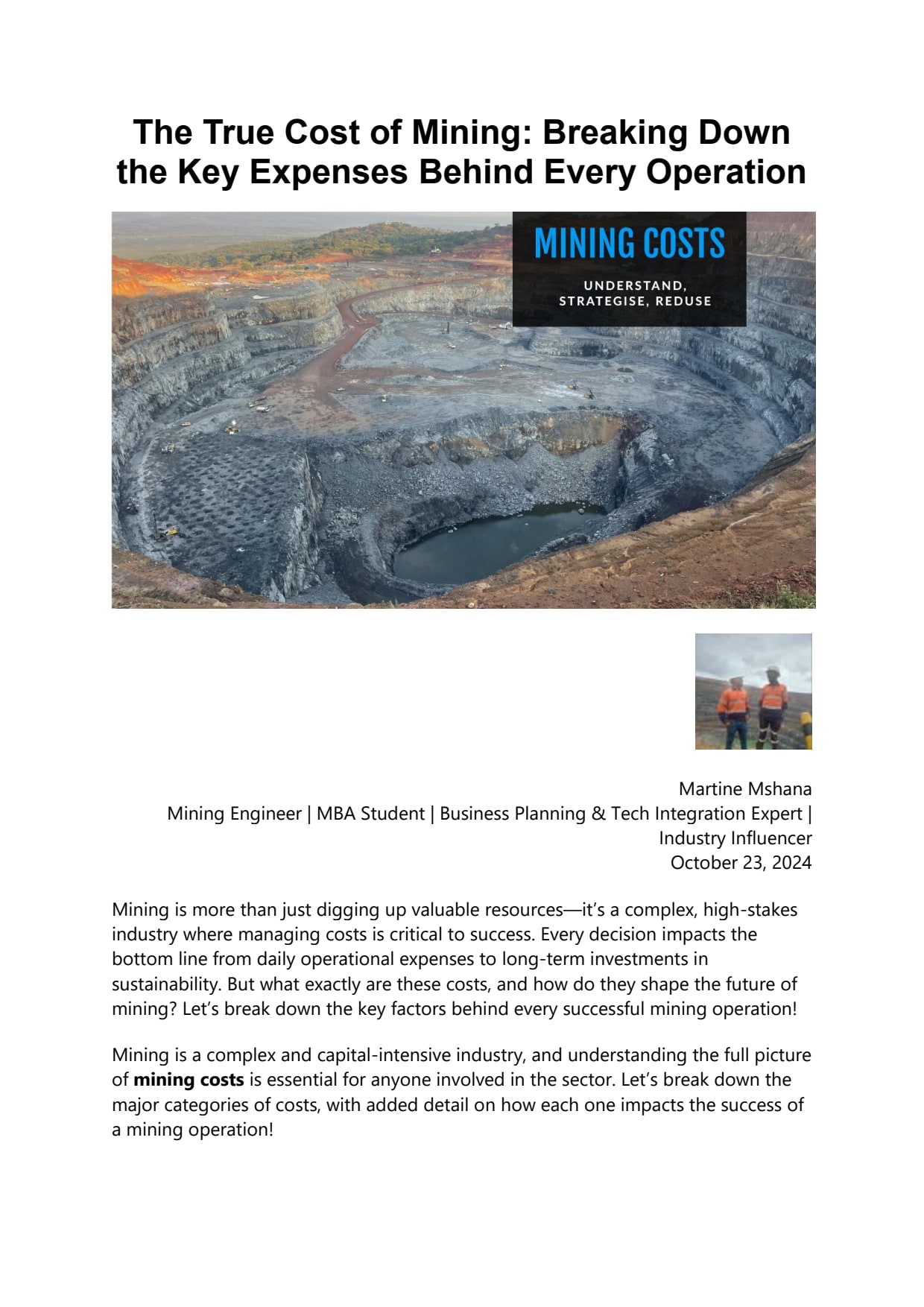 The True Cost of Mining: Breaking Down the Key Expenses Behind Every ...