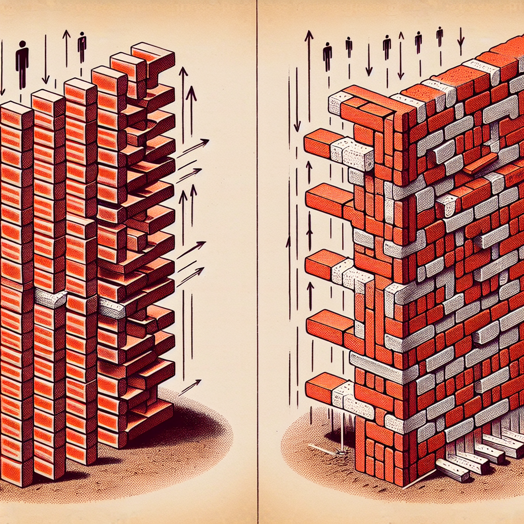 Why are the bricks in a wall staggered instead of stacked in straight ...