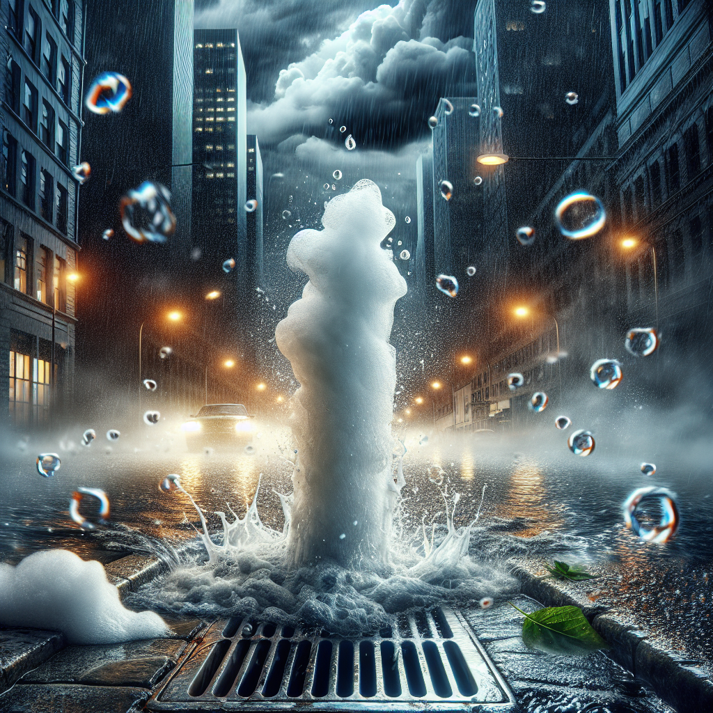 Why does a storm drain sometimes erupt with a huge pillar of white foam ...