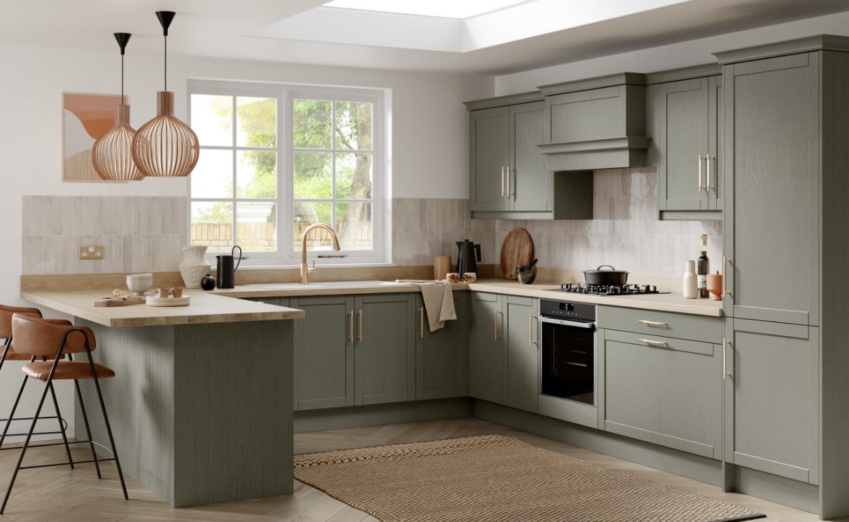 Shaker Cologne kitchen doors in Legno Reed Green by HOMESTYLE