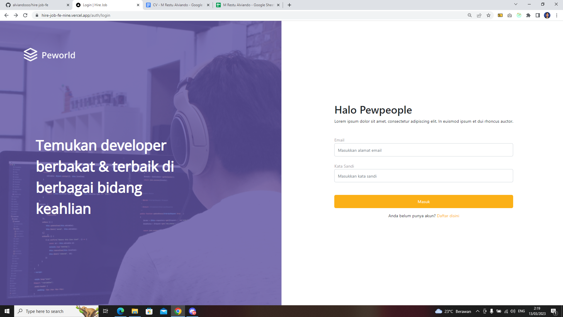GitHub - alviandooo/hire-job-fe: Peworld is a web-based application for hiring jobs or hiring ...