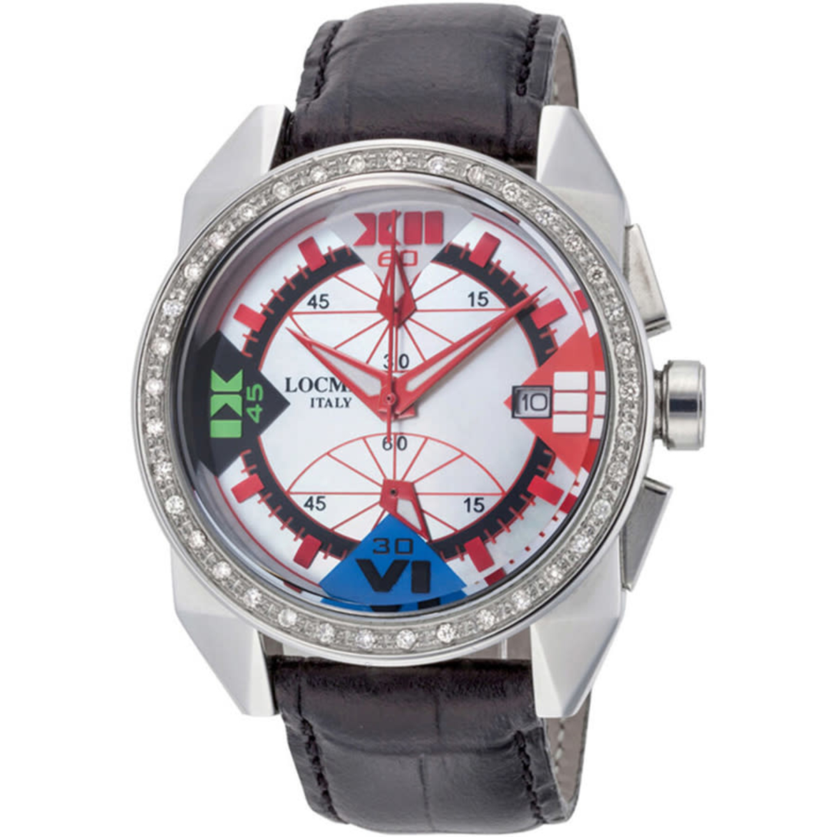 Locman Cavallo Pazzo Diamond Mother of Pearl Dial Black Leather Mens ...