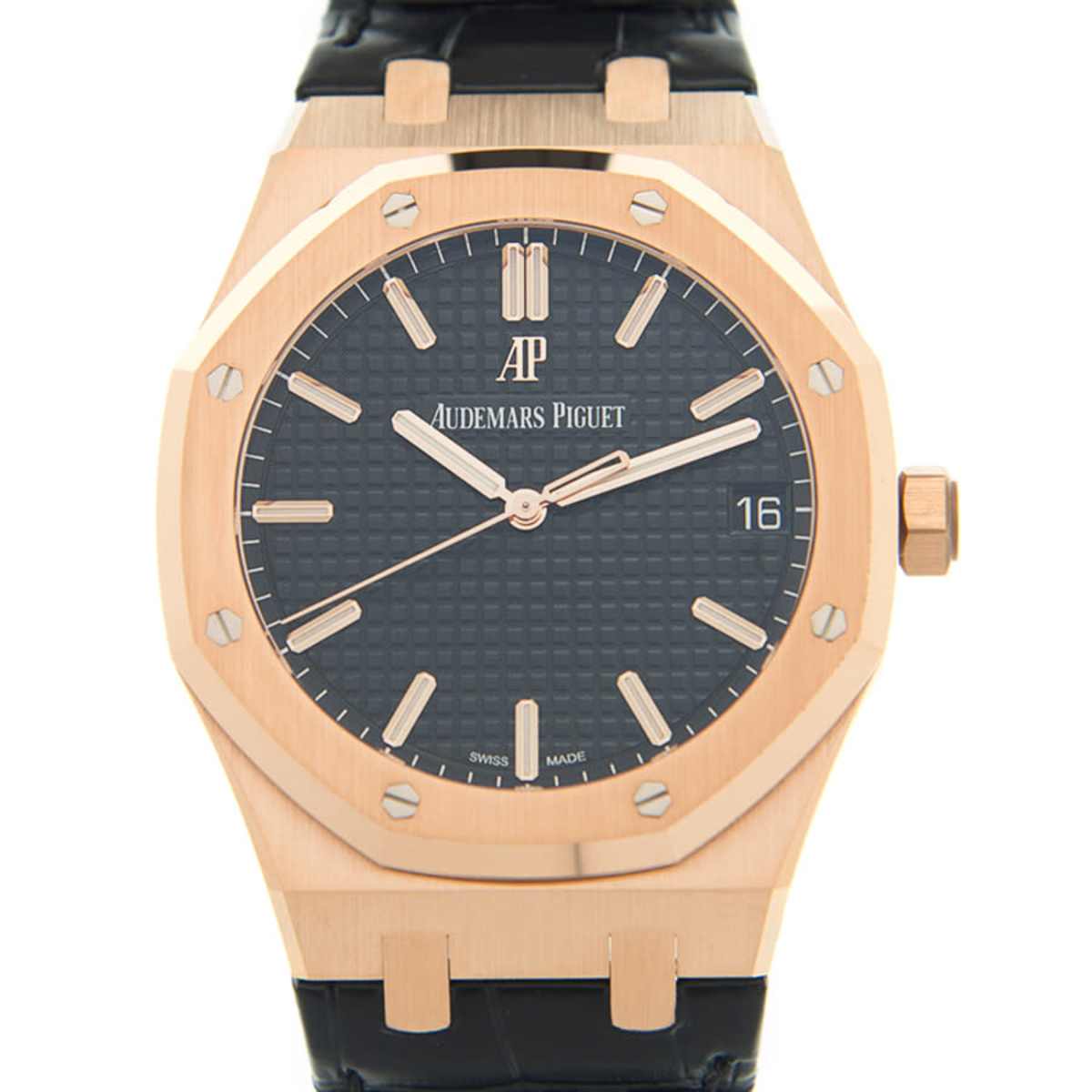 Audemars Piguet Royal Oak Black Dial Automatic Mens Leather Watch ...