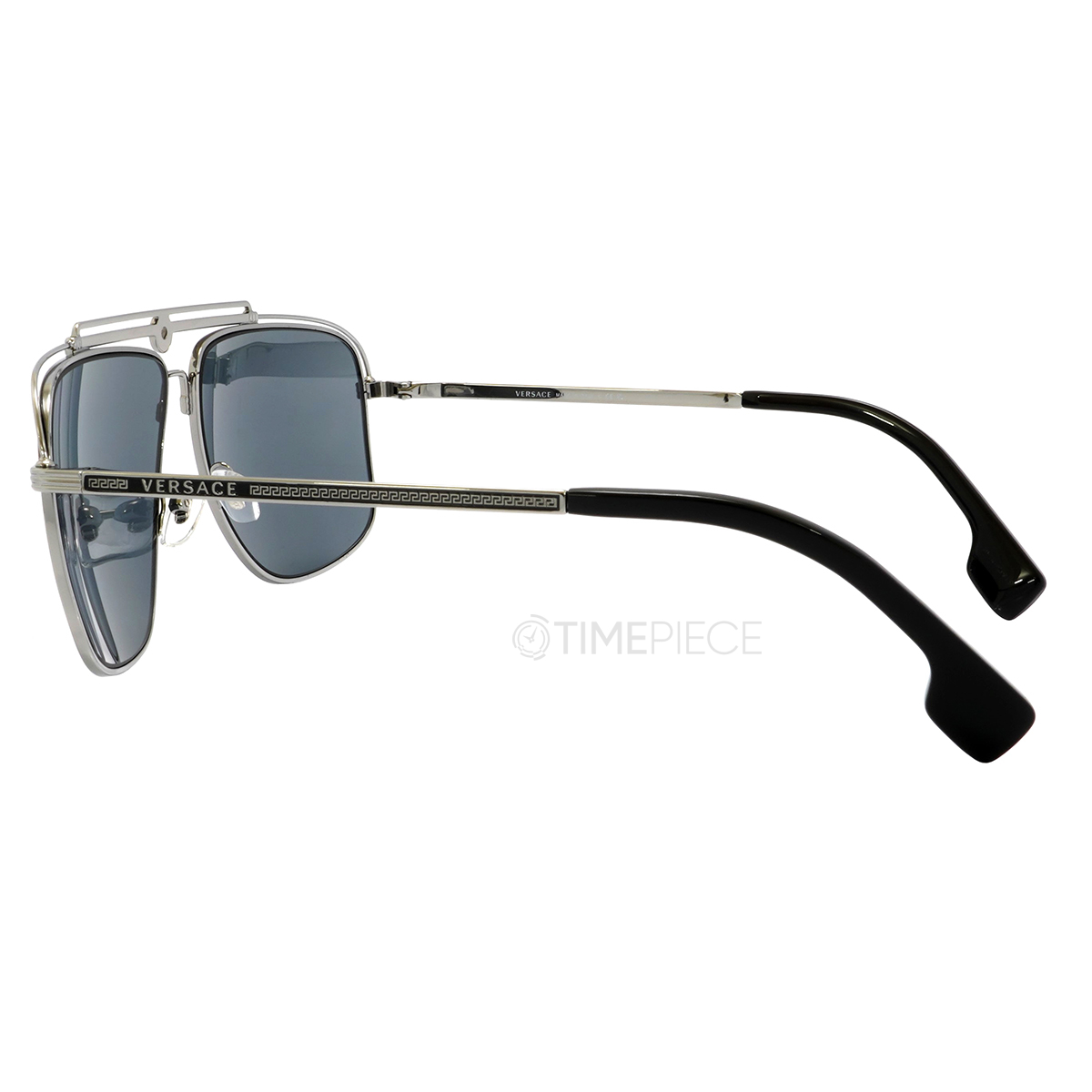 Versace Light Grey Mirror Black Pilot Mens Sunglasses VE2242 10016G 61
