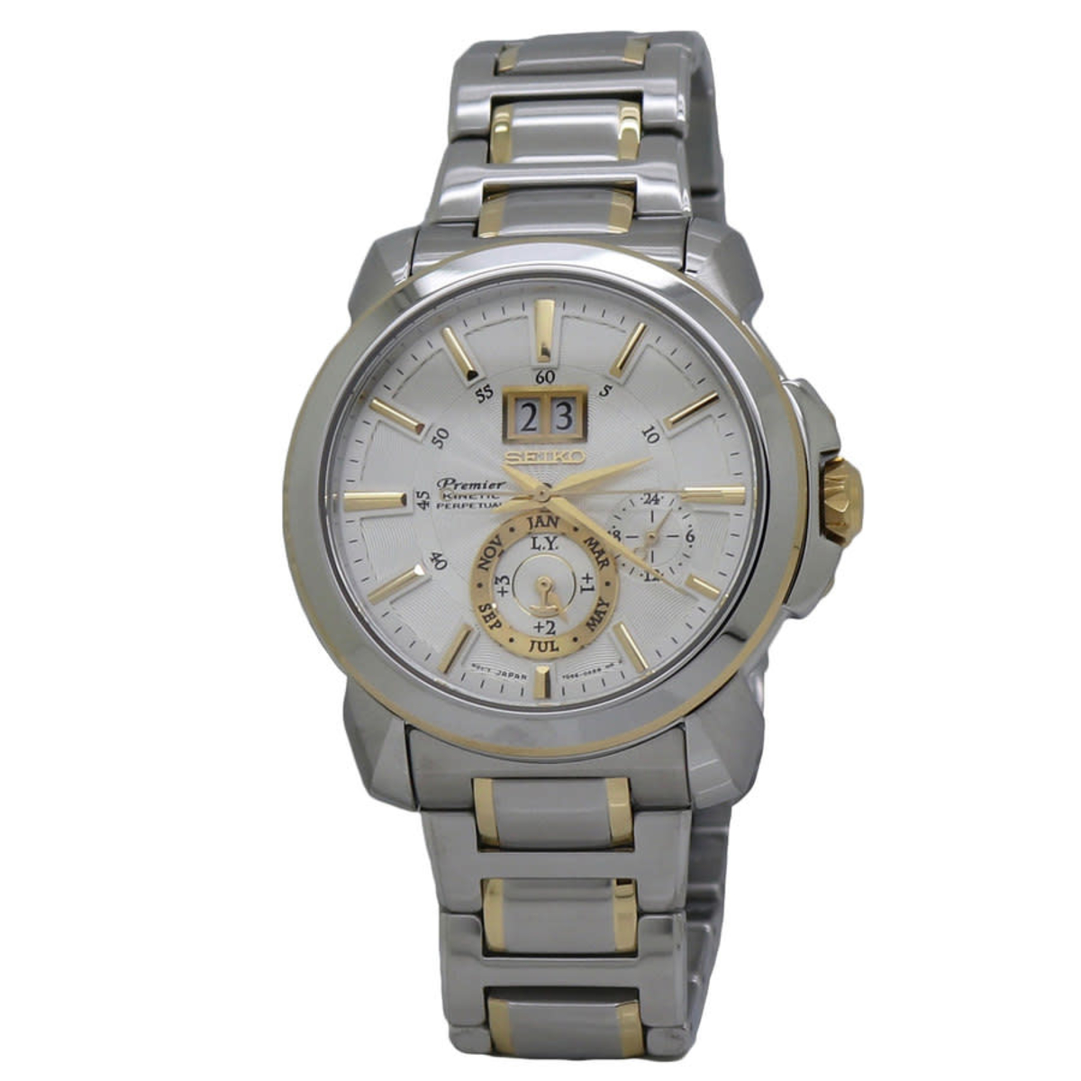 Seiko Premier Kinetic Perpetual Silver-tone Dial Mens Watch SNP166P1