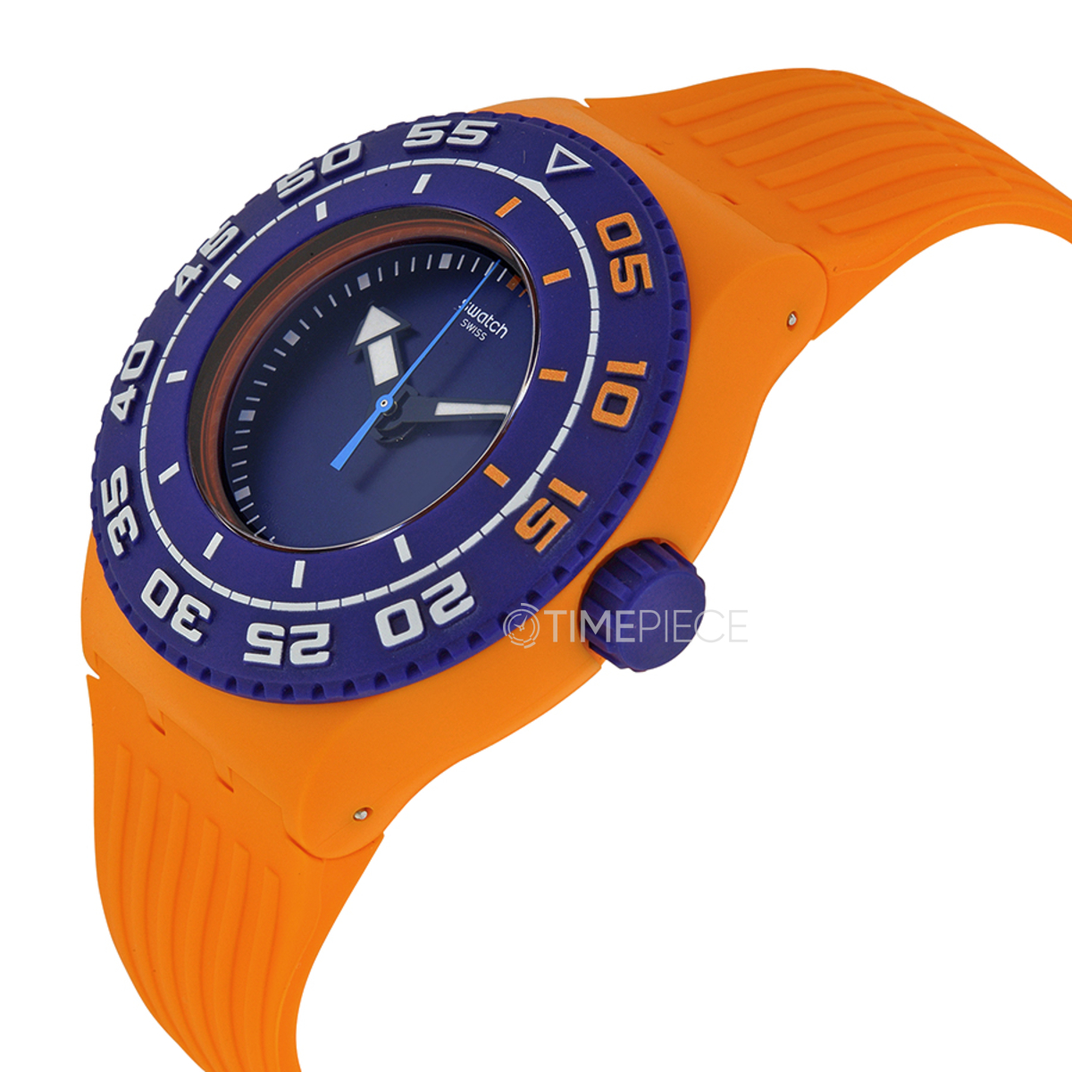 Swatch Serfios Blue Dial Orange Silicone Mens Watch SUUO100