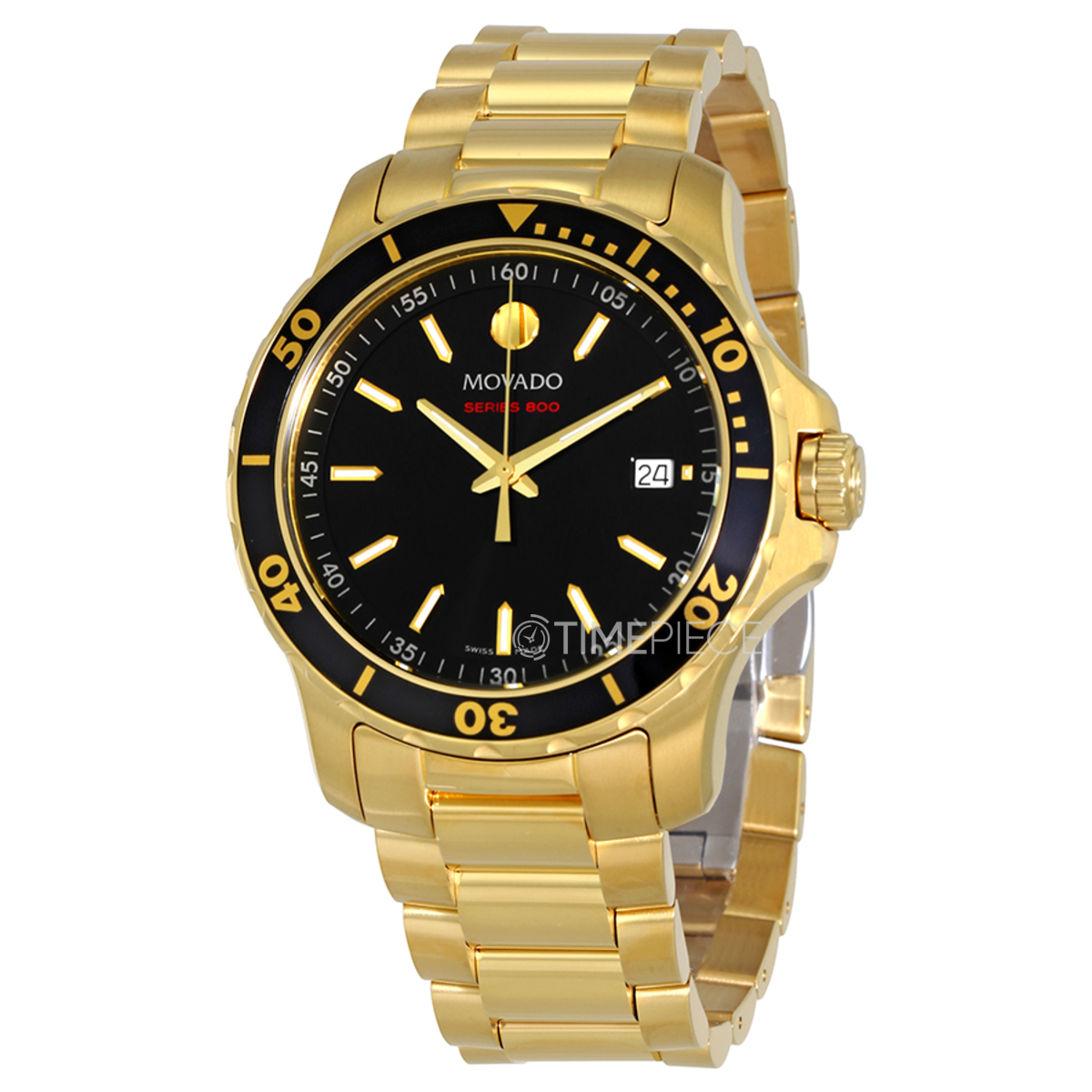 Movado Series 800 Black Dial Yellow Gold PVD Men's Watch - 2600145