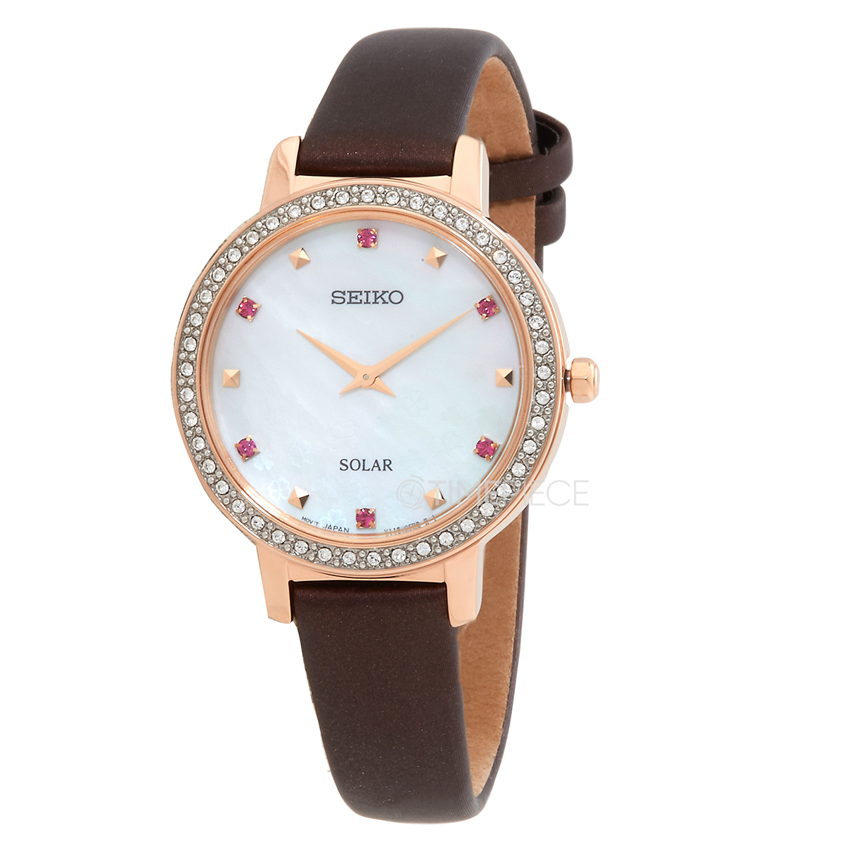 Seiko Essentials Eco-Drive Crystal Mother of Pearl Dial Ladies Watch ...