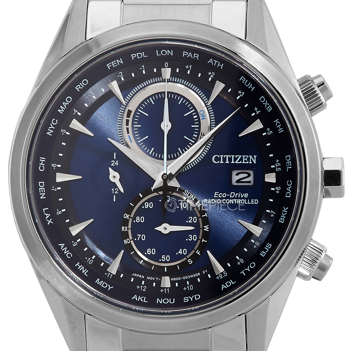 Citizen Eco-Drive Perpetual Alarm World Time Chronograph GMT Blue Dial ...