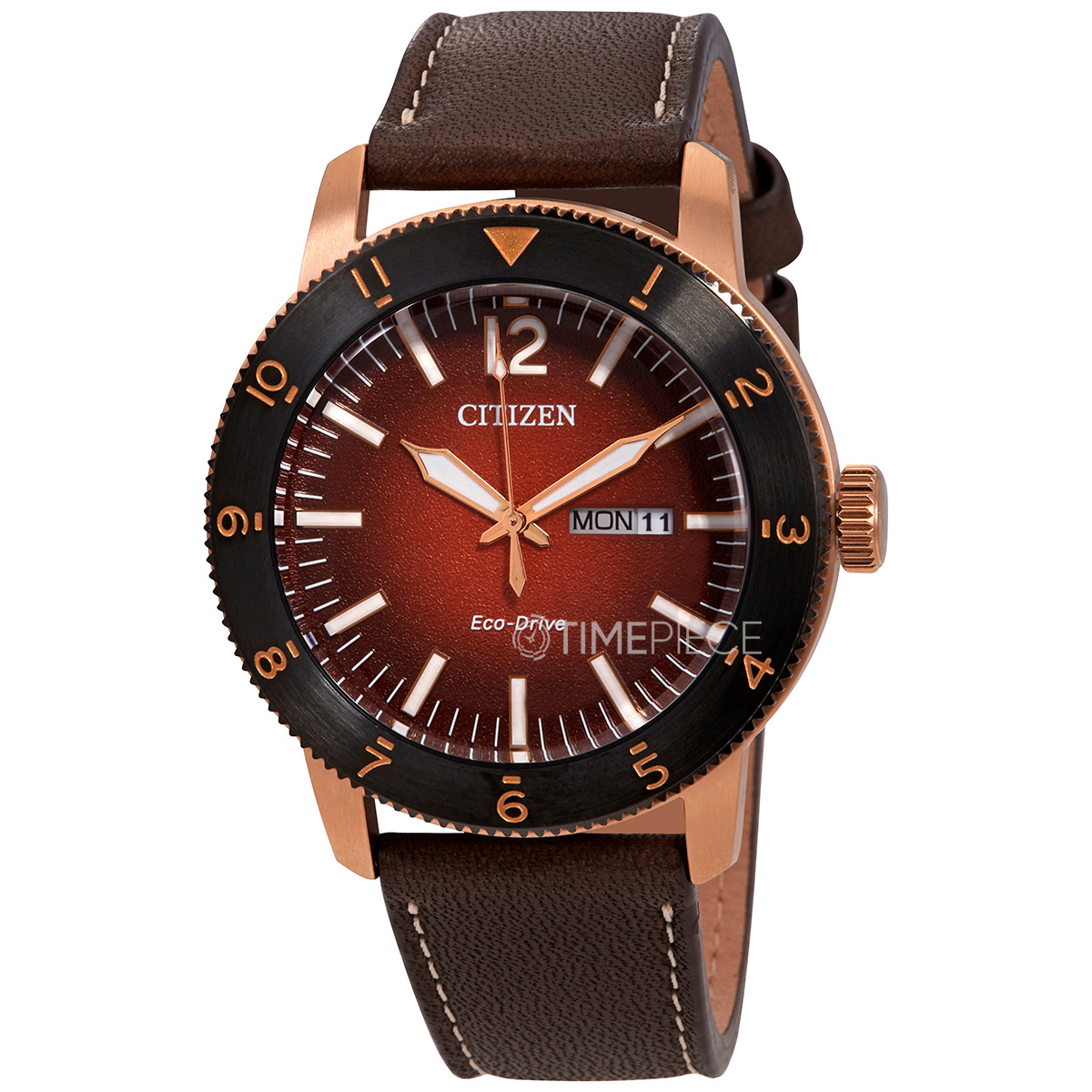 Citizen Orange Dial Brown Leather Mens Watch AW0079-13X
