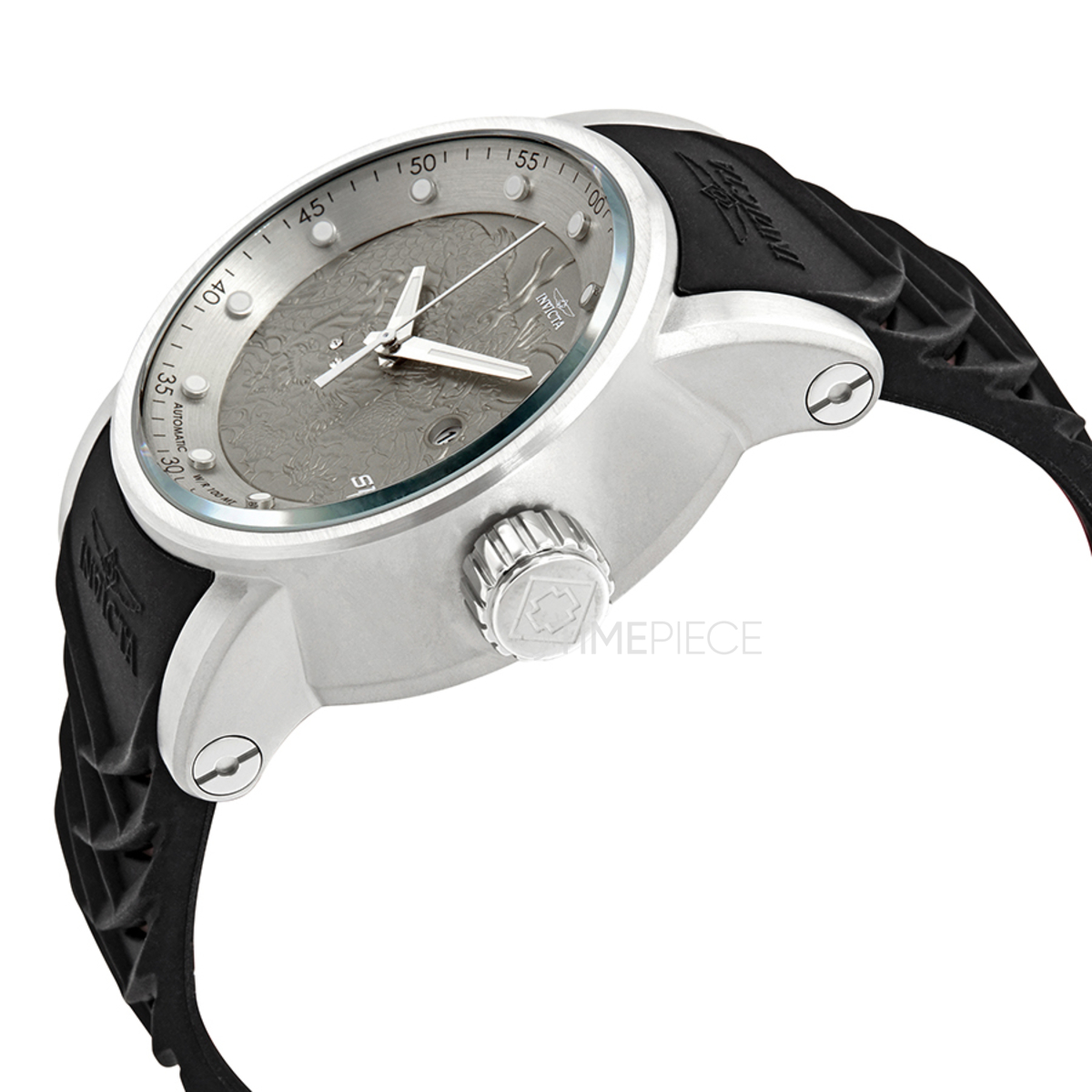 Invicta S1 Rally Automatic Dragon Silver Dial Black Silicone Mens Watch ...