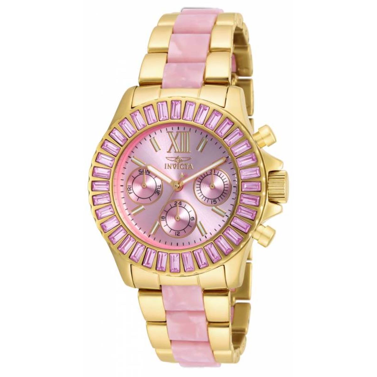 Invicta Angels Multi-Function Pink Dial Gold-plated and Pink Acetate ...