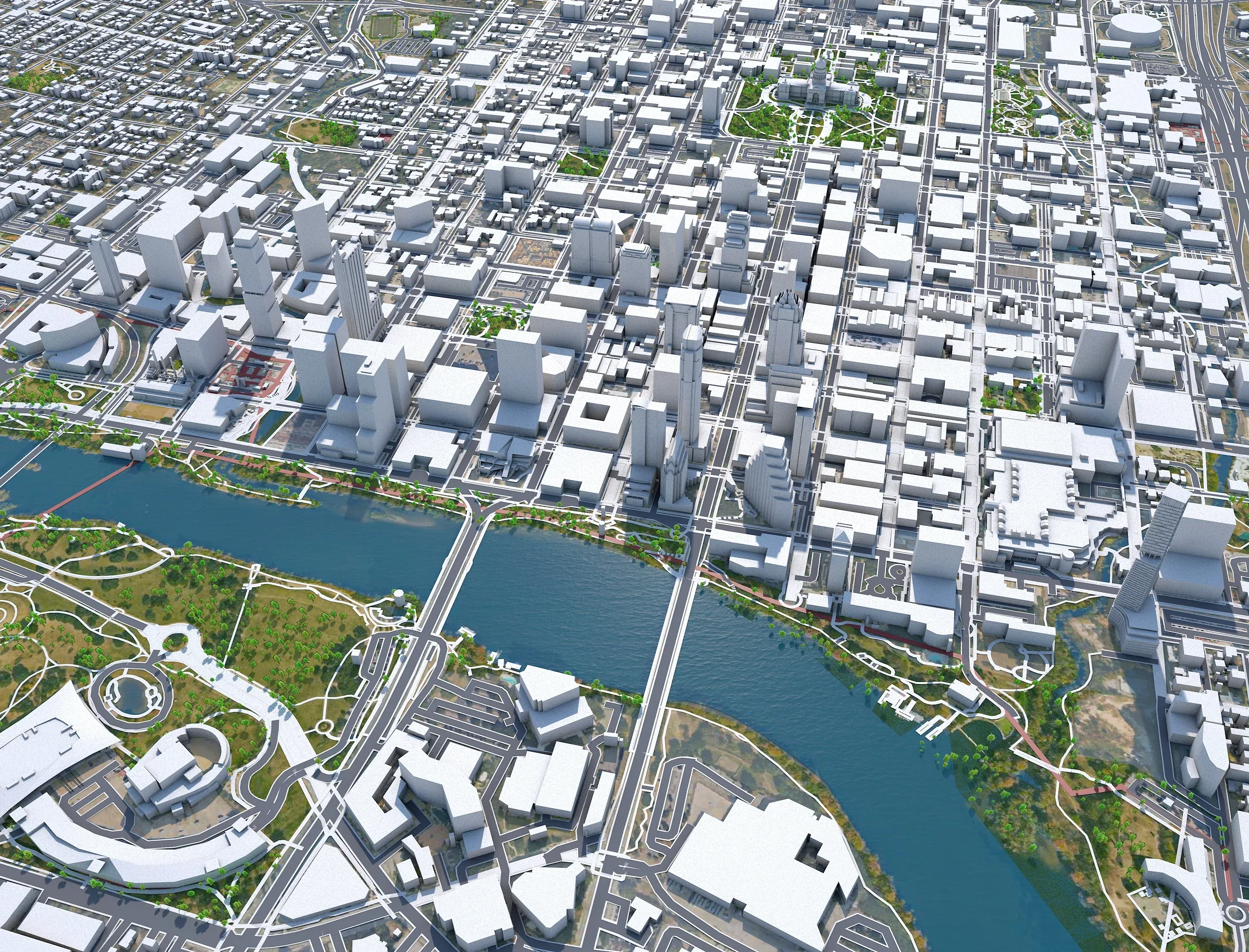 Austin City Texas 3D Model 60 km - FlippedNormals