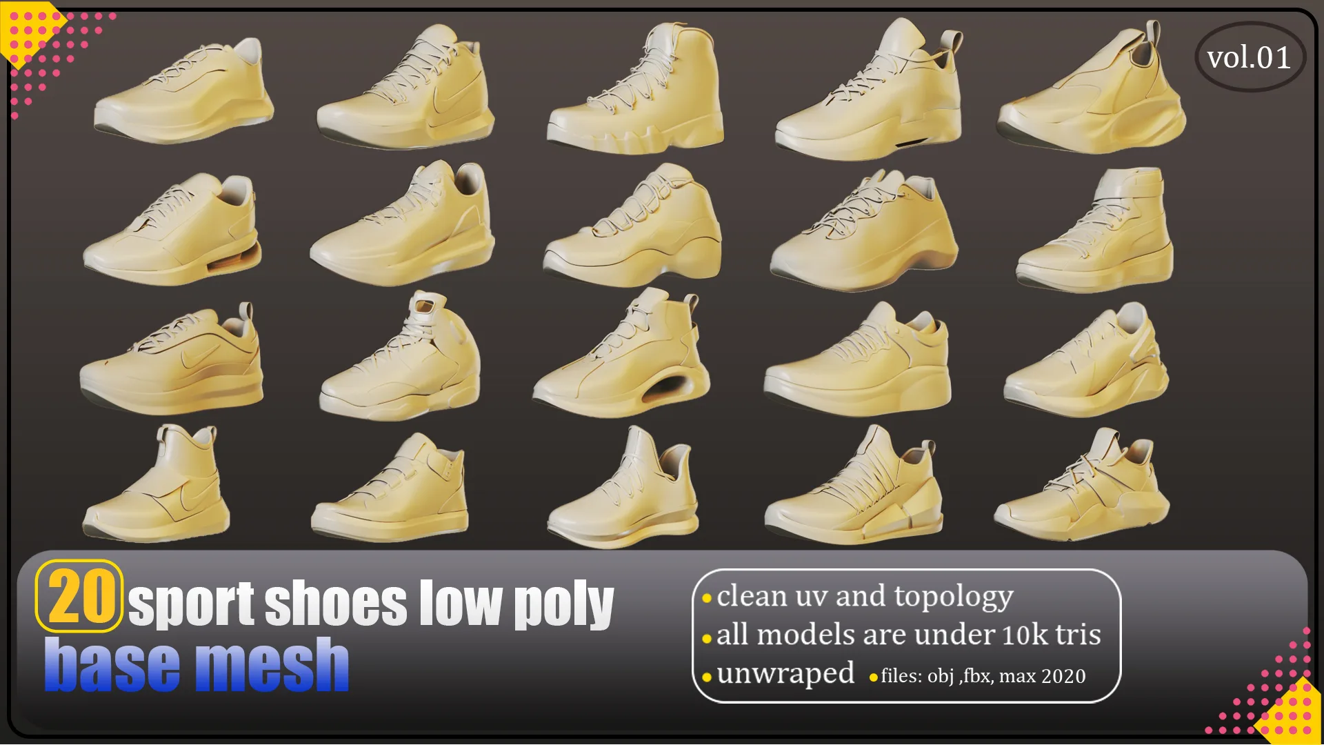 20 sport shoes base meshes - FlippedNormals