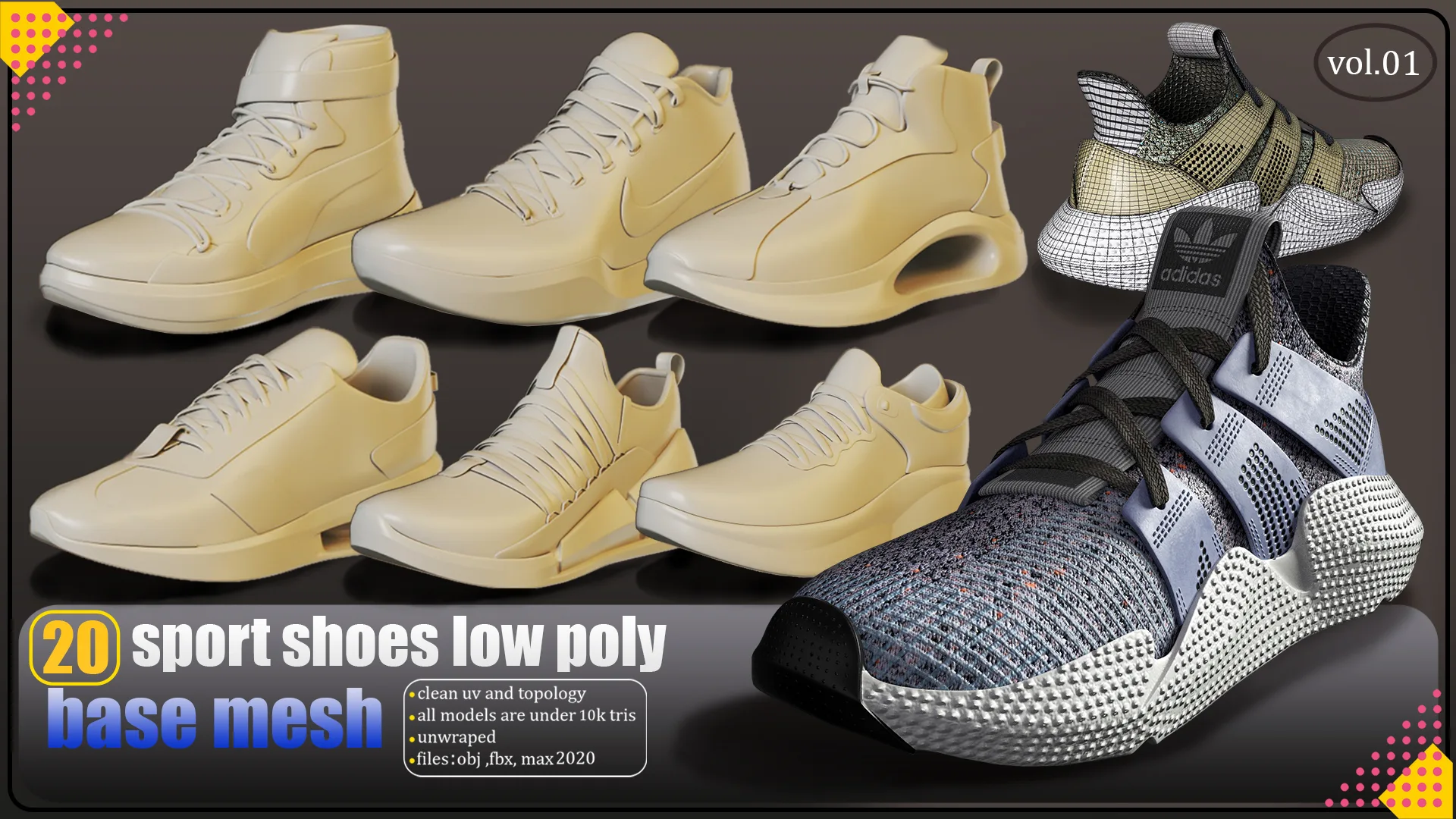 20 sport shoes base meshes - FlippedNormals