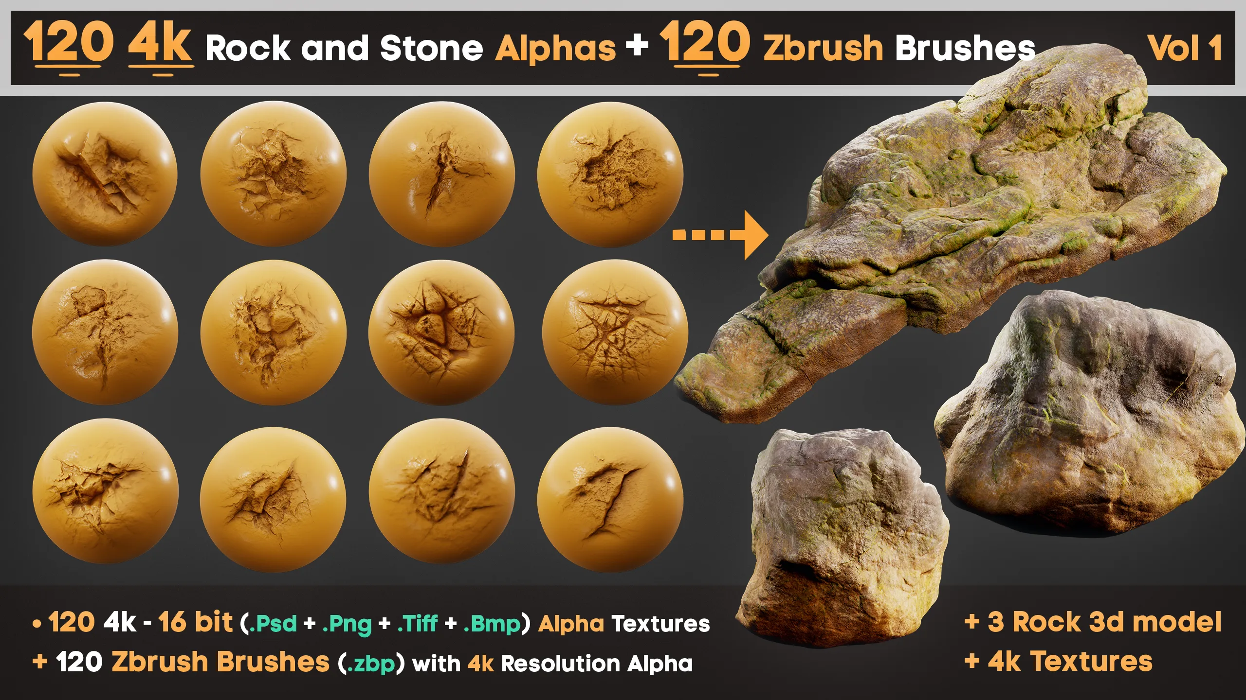 120 4K Alpha Rock and Stone Textures - FlippedNormals