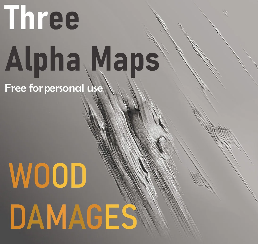 Three Alpha Maps for Wooden Damages - FlippedNormals