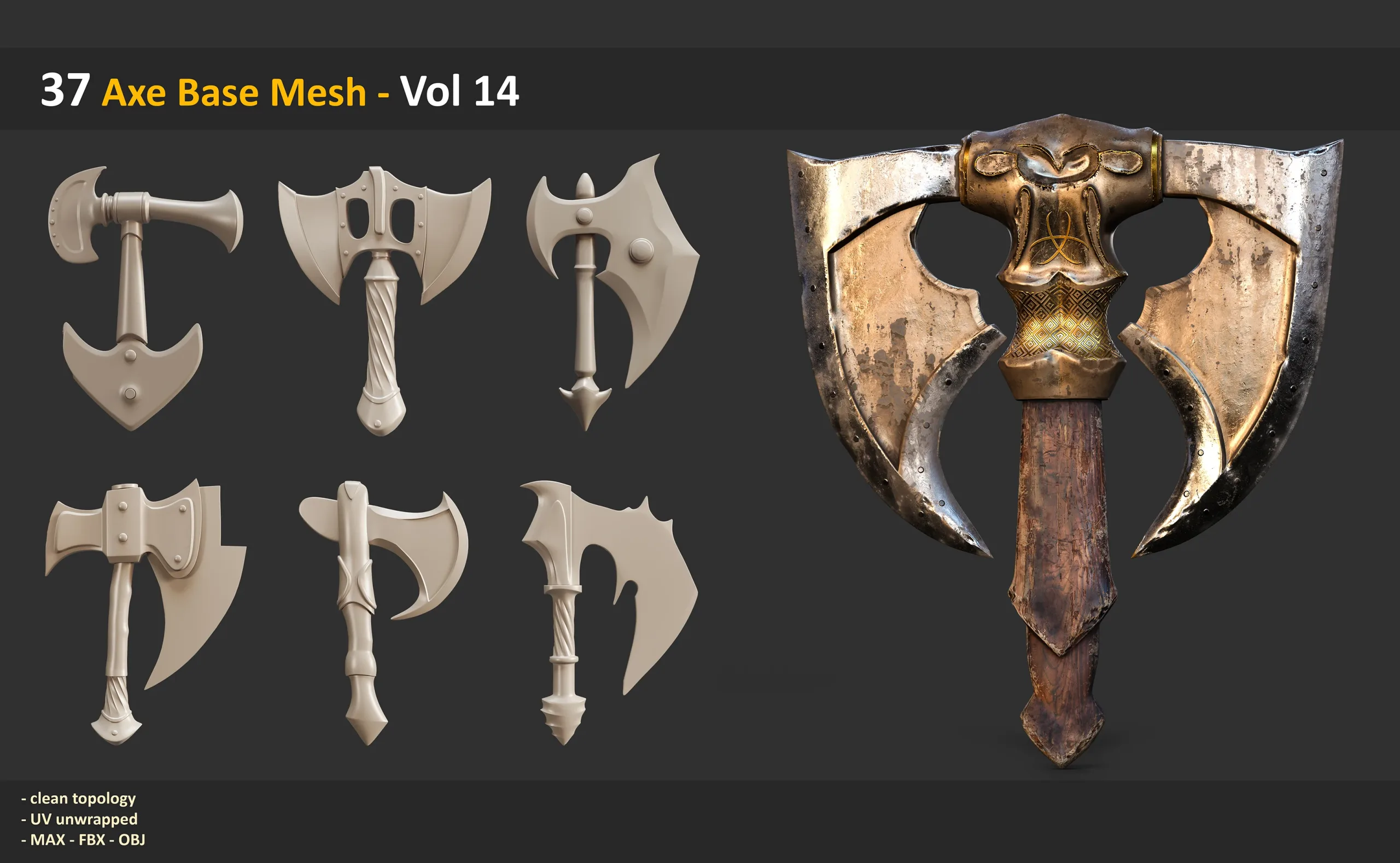 37 Axe Base Mesh - Vol 14 - FlippedNormals