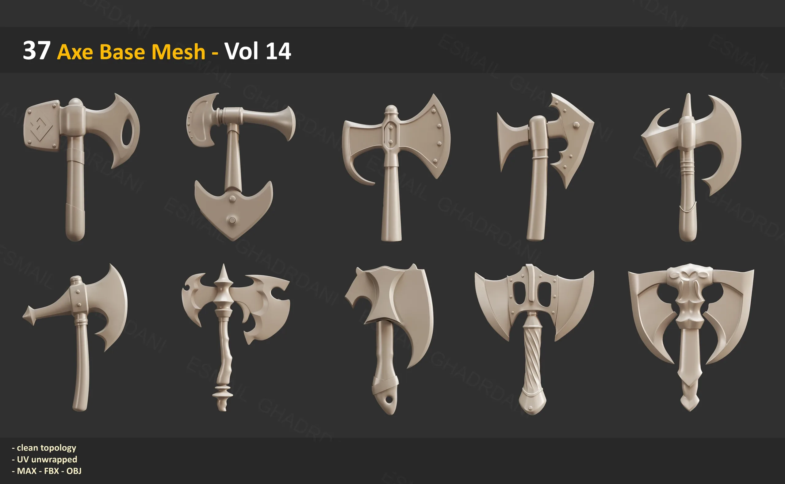 37 Axe Base Mesh - Vol 14 - FlippedNormals