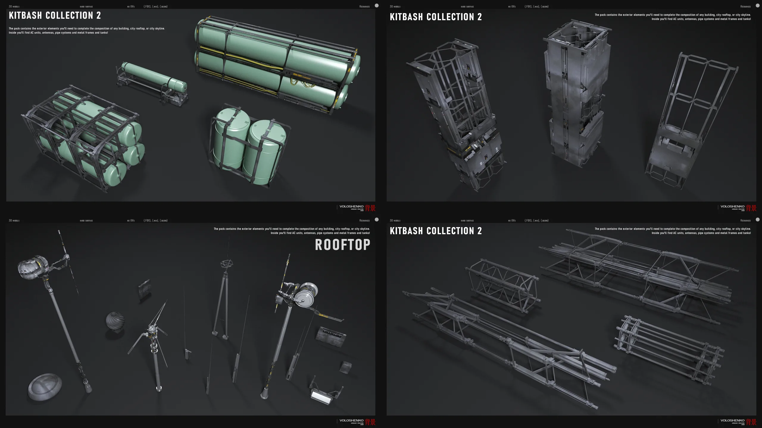 ROOFTOP Props Collection Kitbash - FlippedNormals