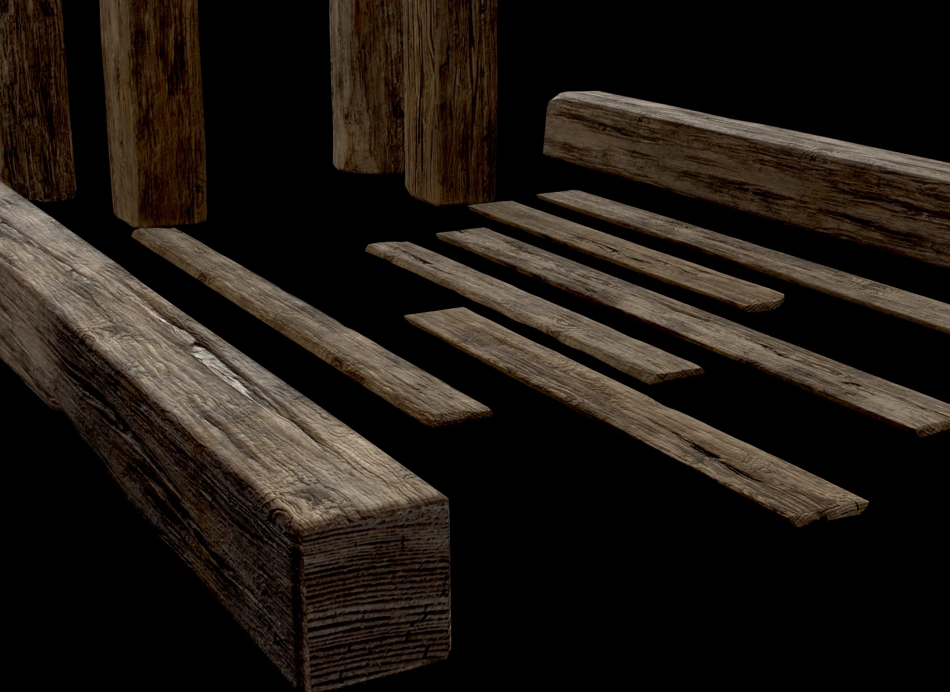 Wooden Planks and Beams - 13 pieces - FlippedNormals