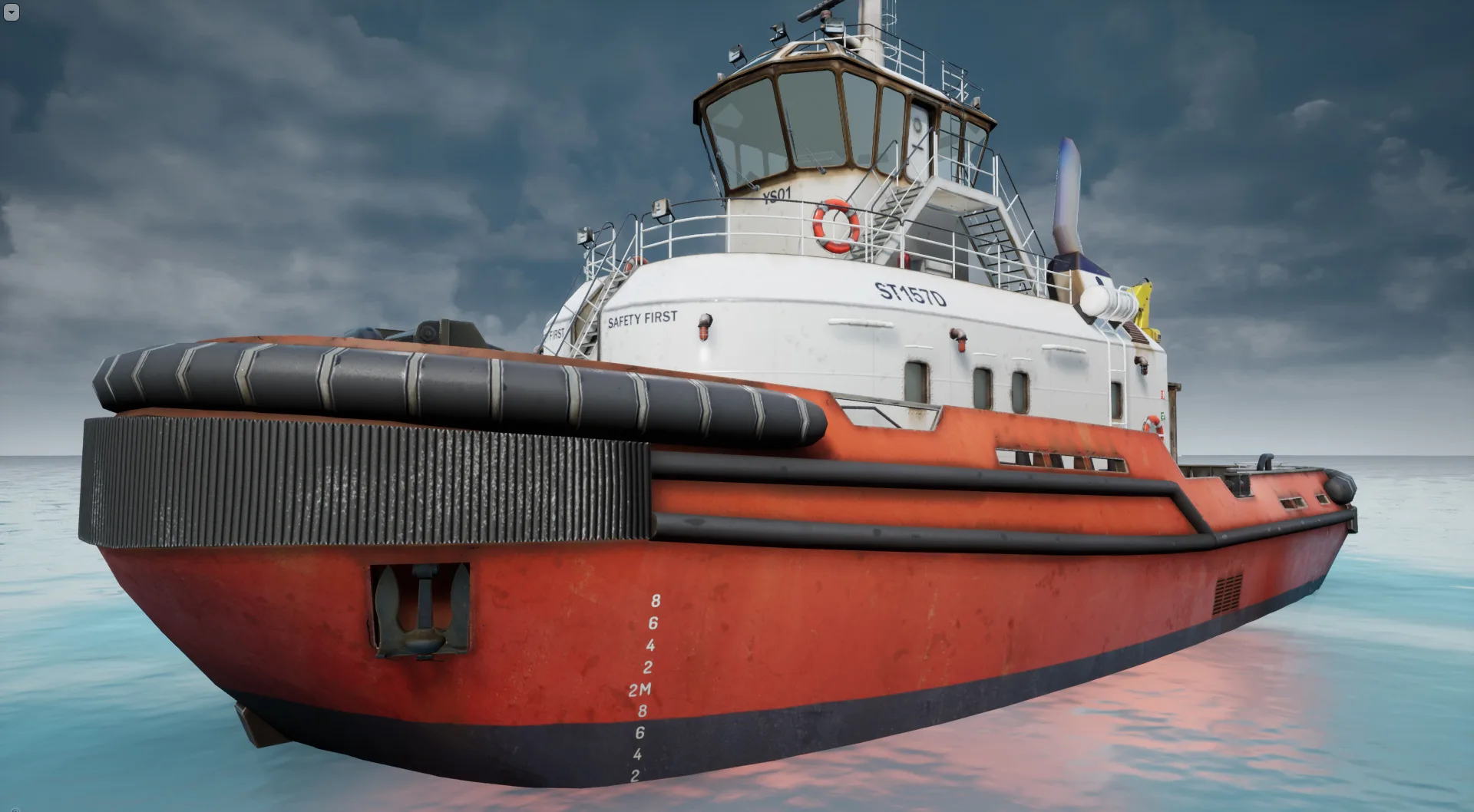 Tug Ship tugboat - low poly - FlippedNormals