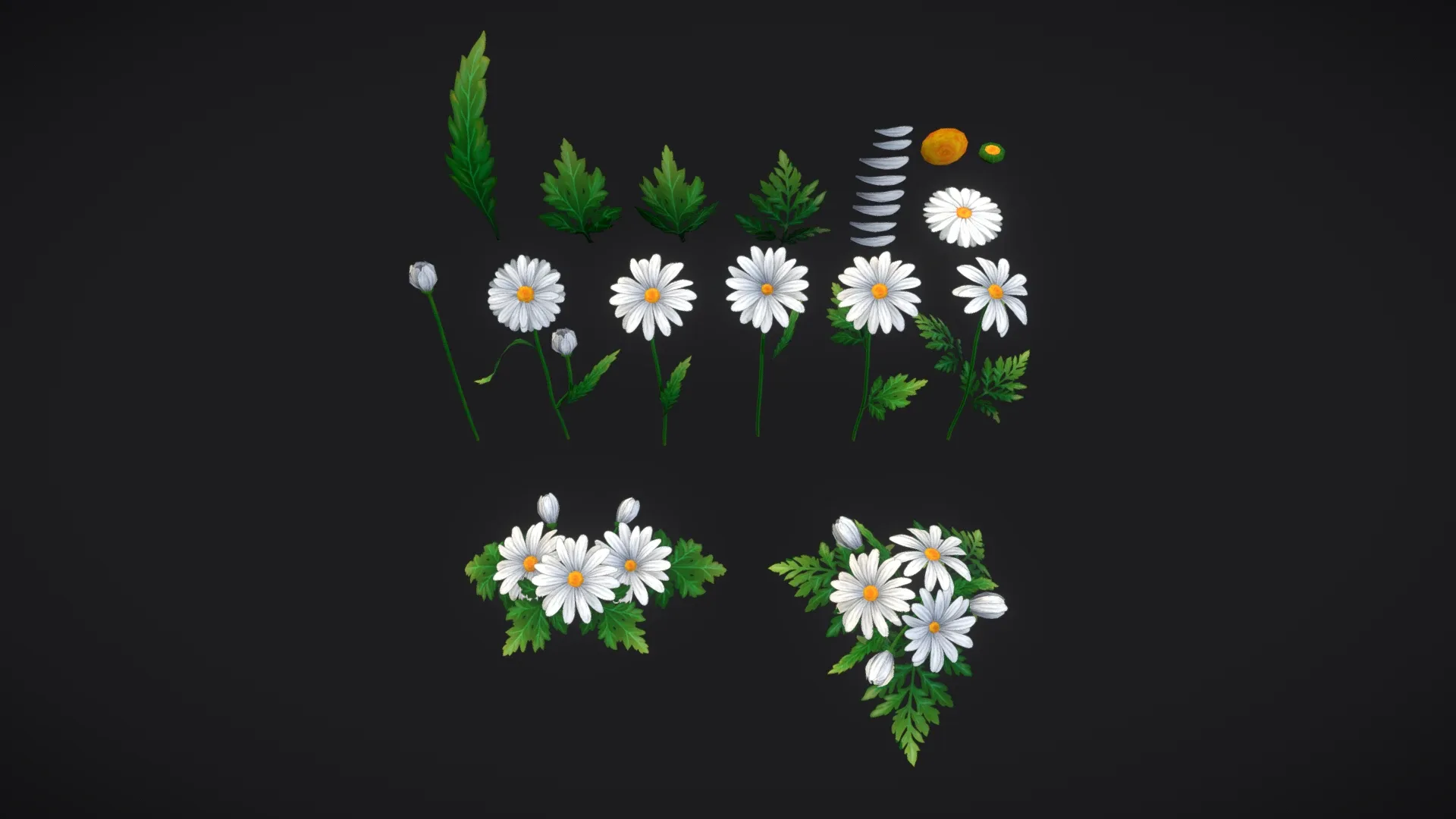 Handpainted stylized Daisies - FlippedNormals