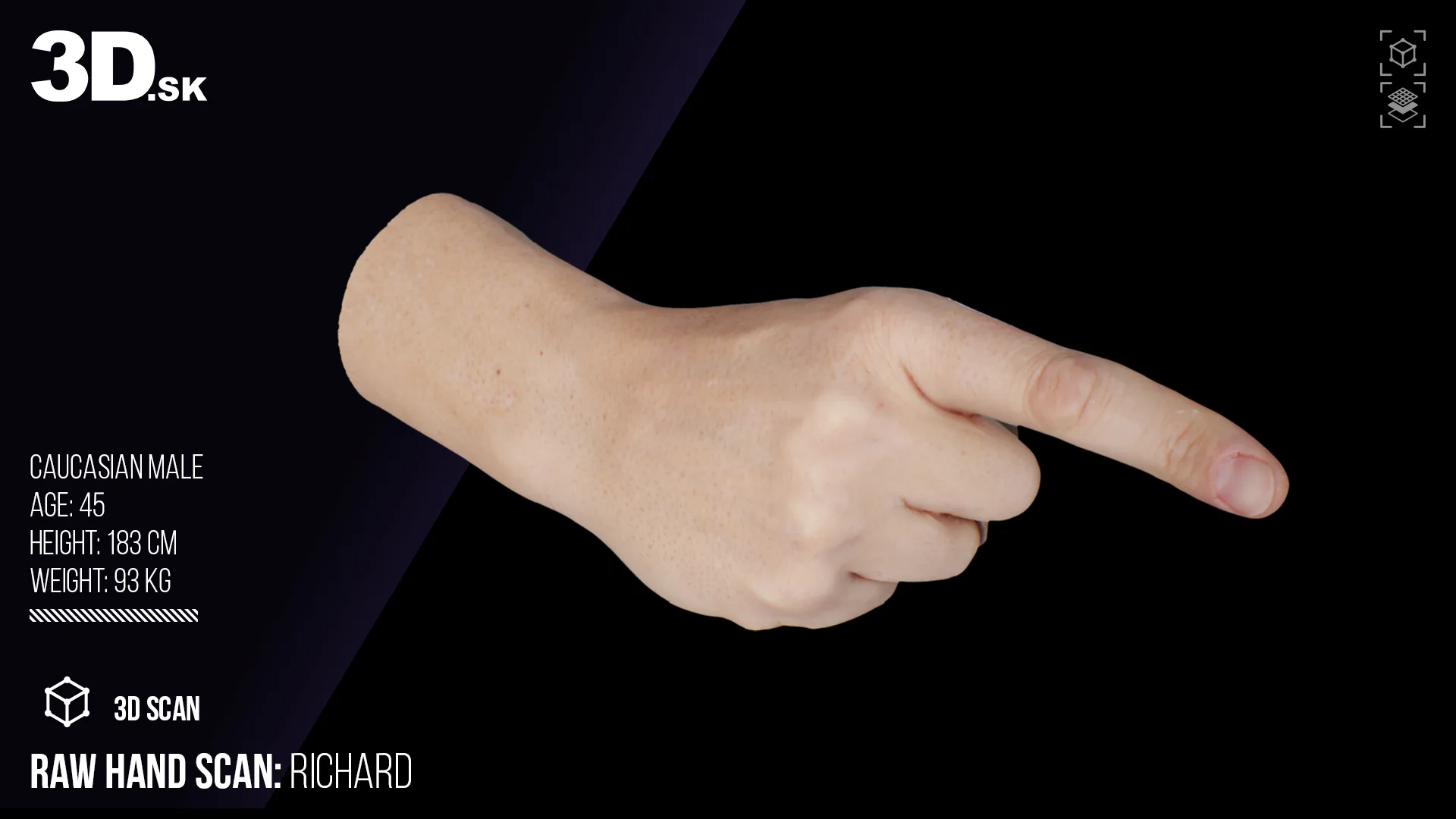 Raw Hand Scan | 3D Model Richard - FlippedNormals