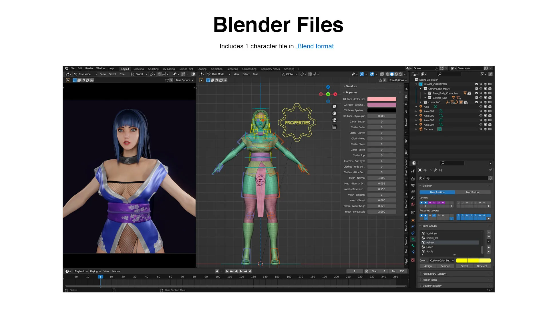 Hinata Hyuga - Game Ready 3D model - FlippedNormals