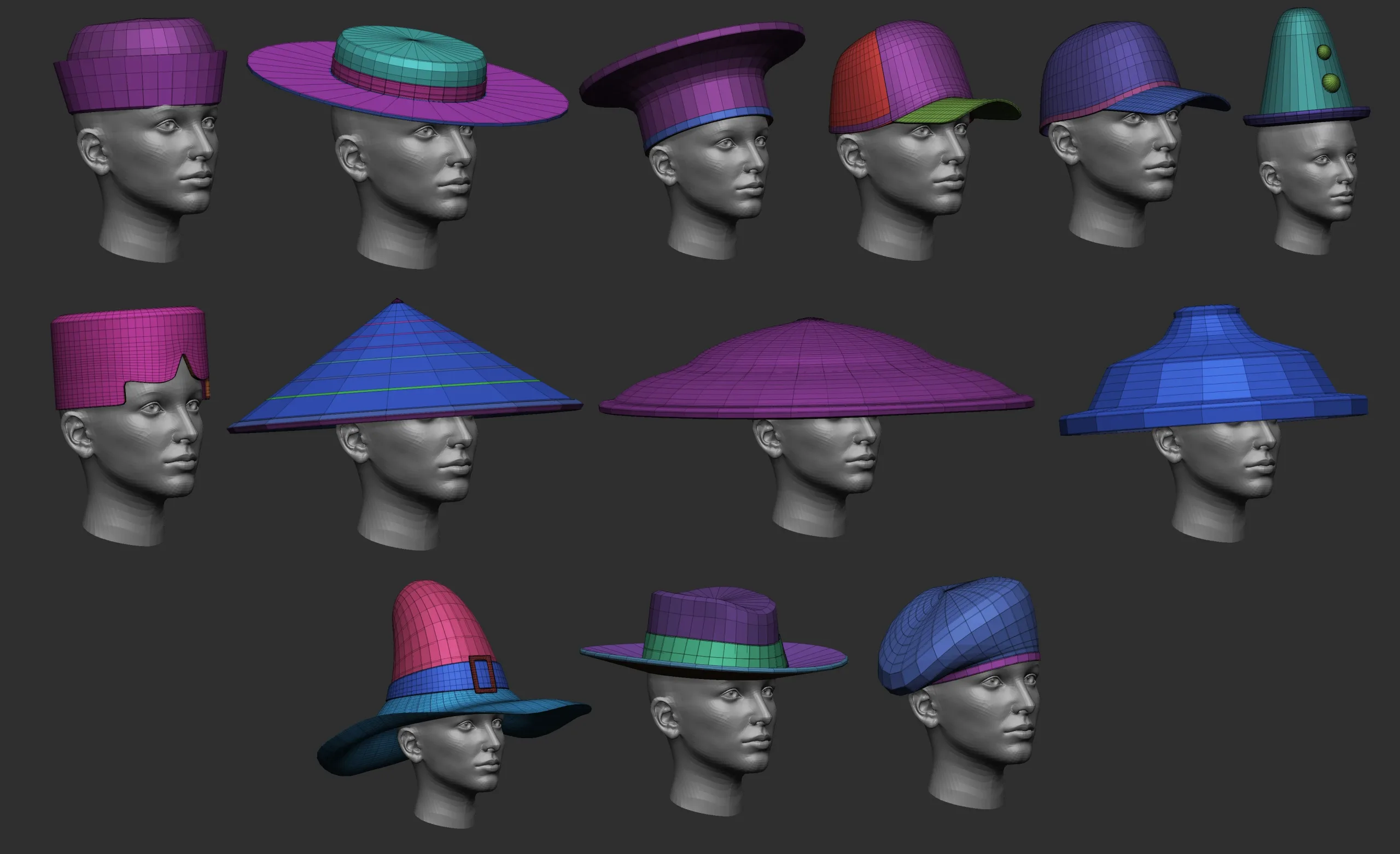 60 Low-poly hat and headwear base - FlippedNormals