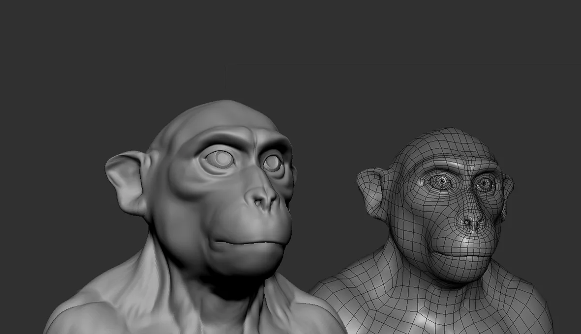 Monkey - Topology + UV Map - FlippedNormals
