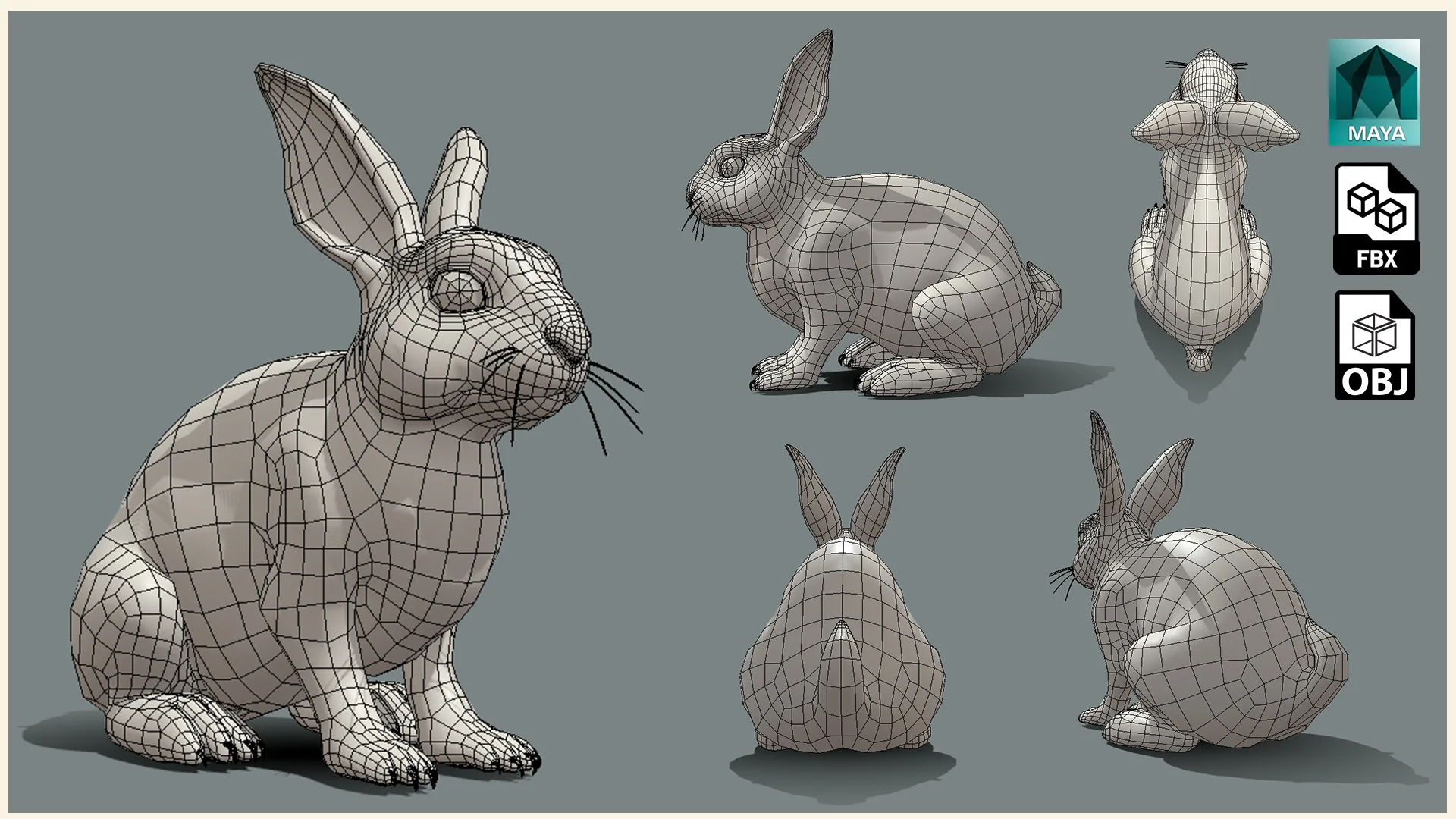 Rabbit BaseMesh - Topology + UV - FlippedNormals