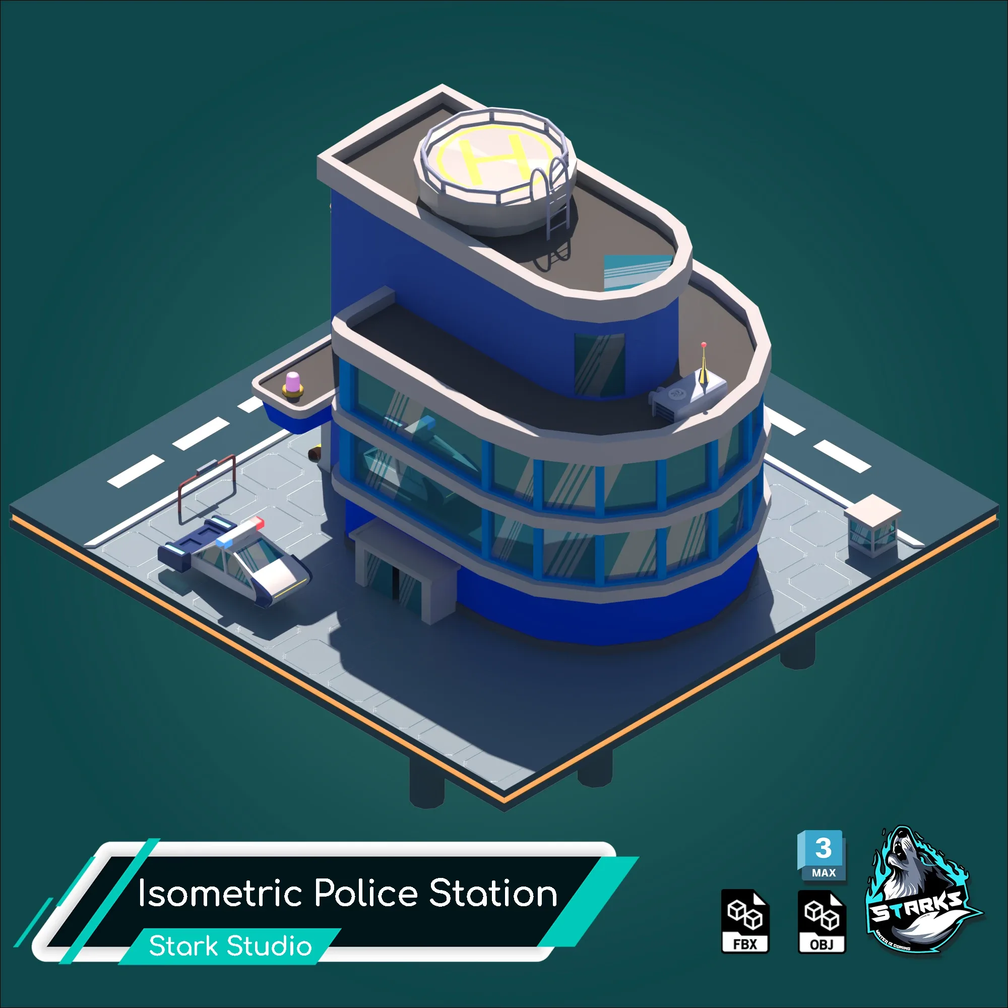Isometric Police Station Low-poly - FlippedNormals