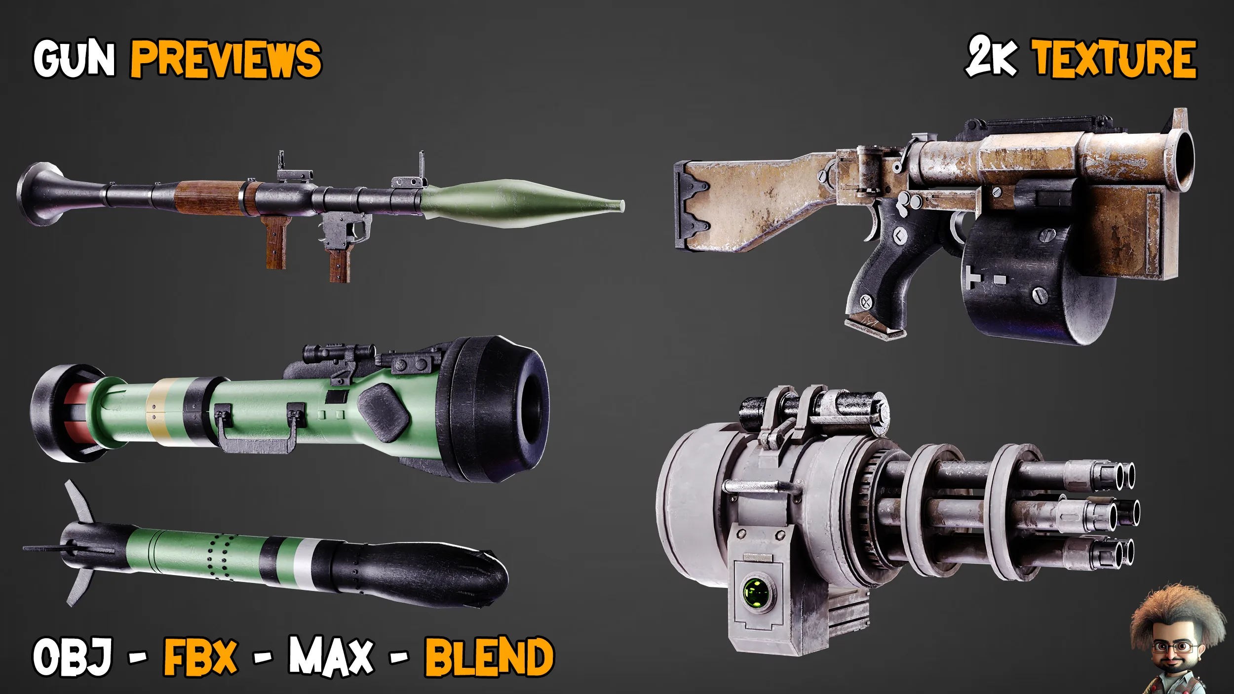 55 Super Game-Ready Guns + Texture - FlippedNormals