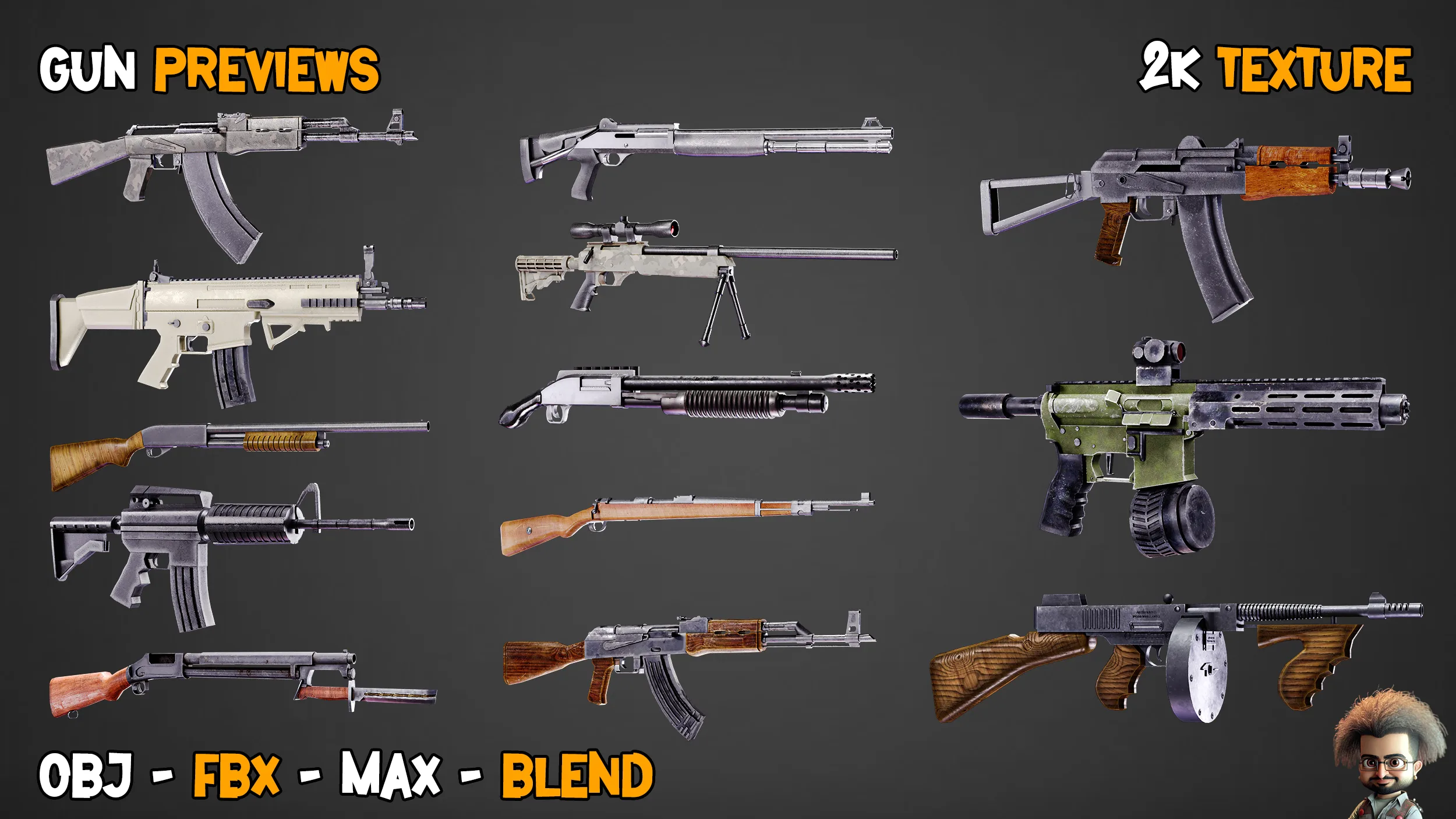 55 Super Game-Ready Guns + Texture - FlippedNormals