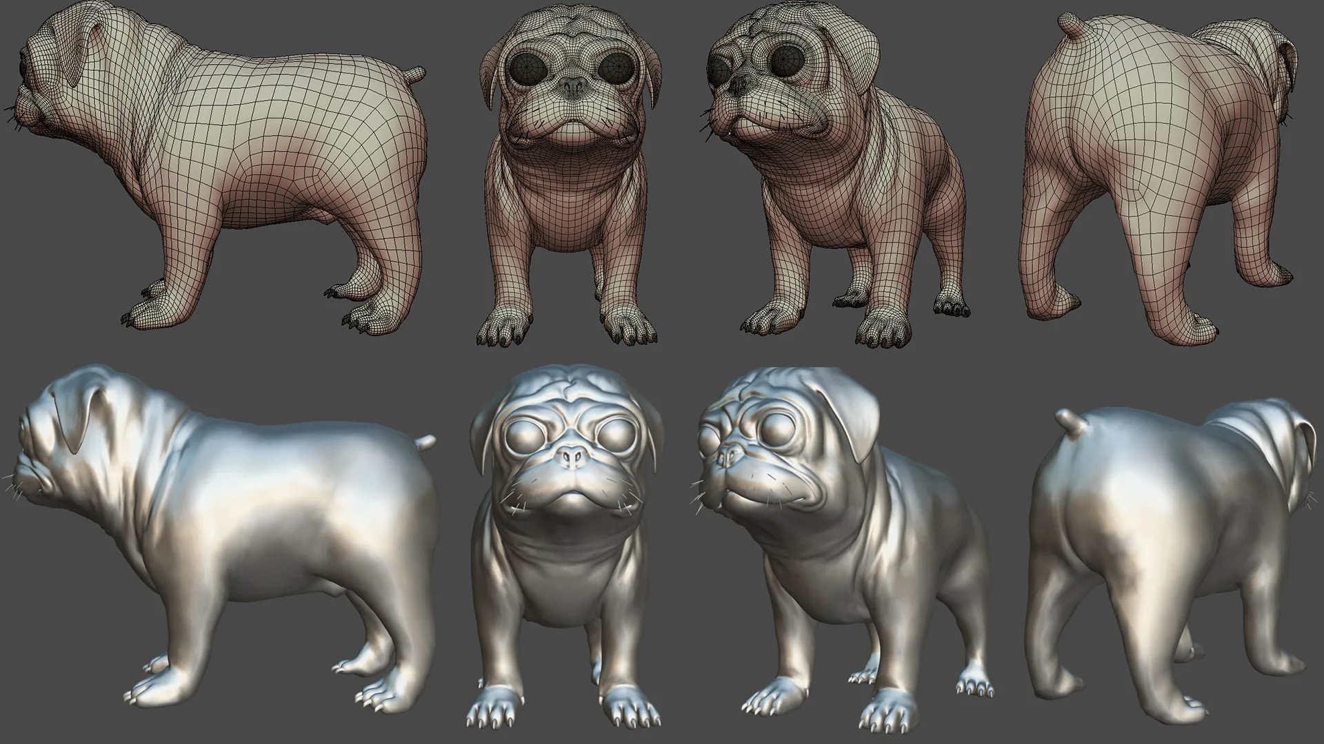 Pug Dog - Topology + UV Map - FlippedNormals