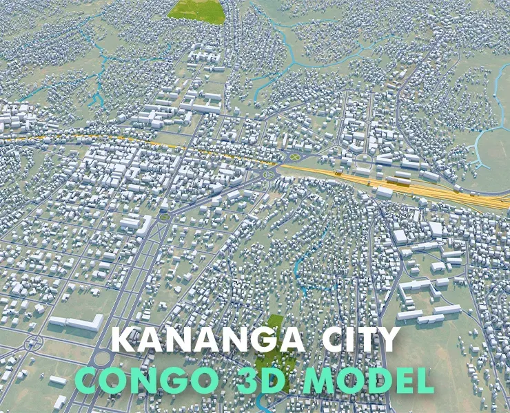 Kananga city Congo 3d model 20km - FlippedNormals