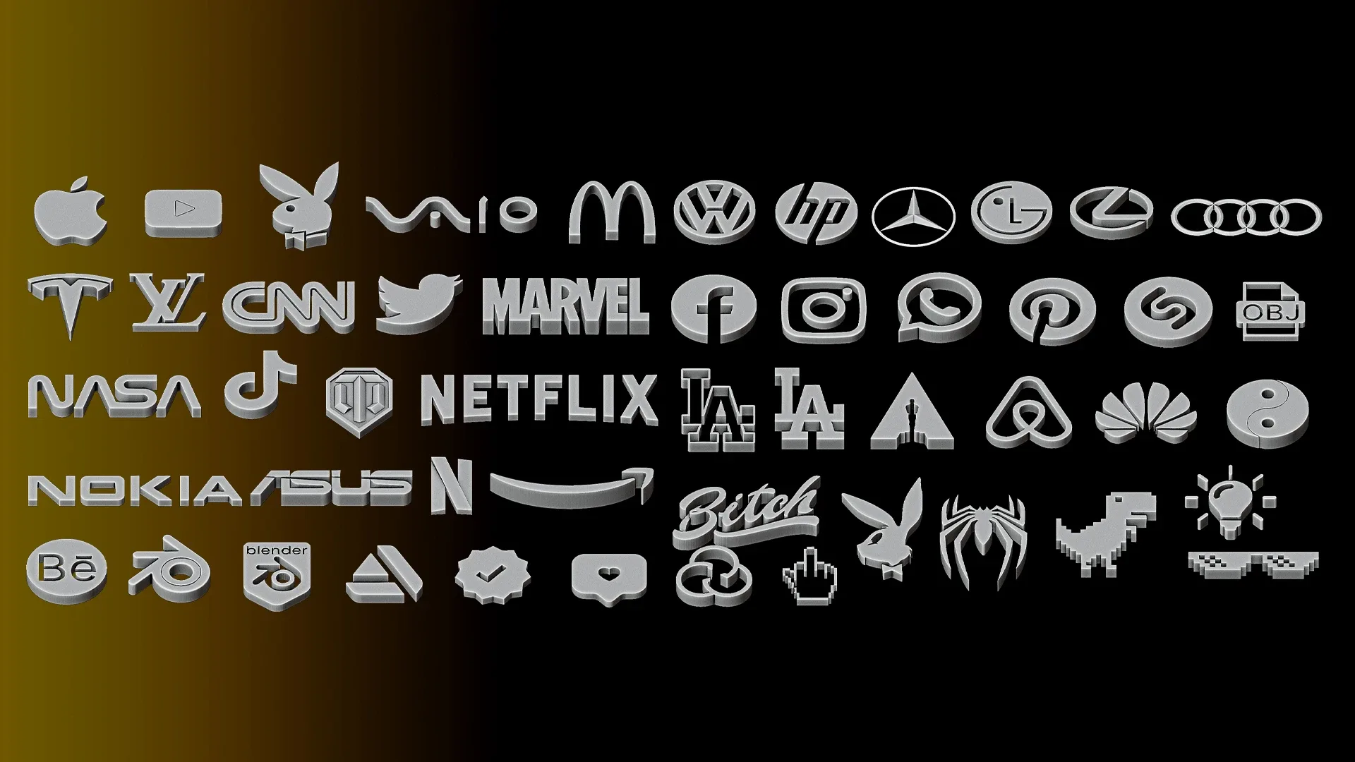 3D 50 LOGOS STL BLENDFILES - FlippedNormals